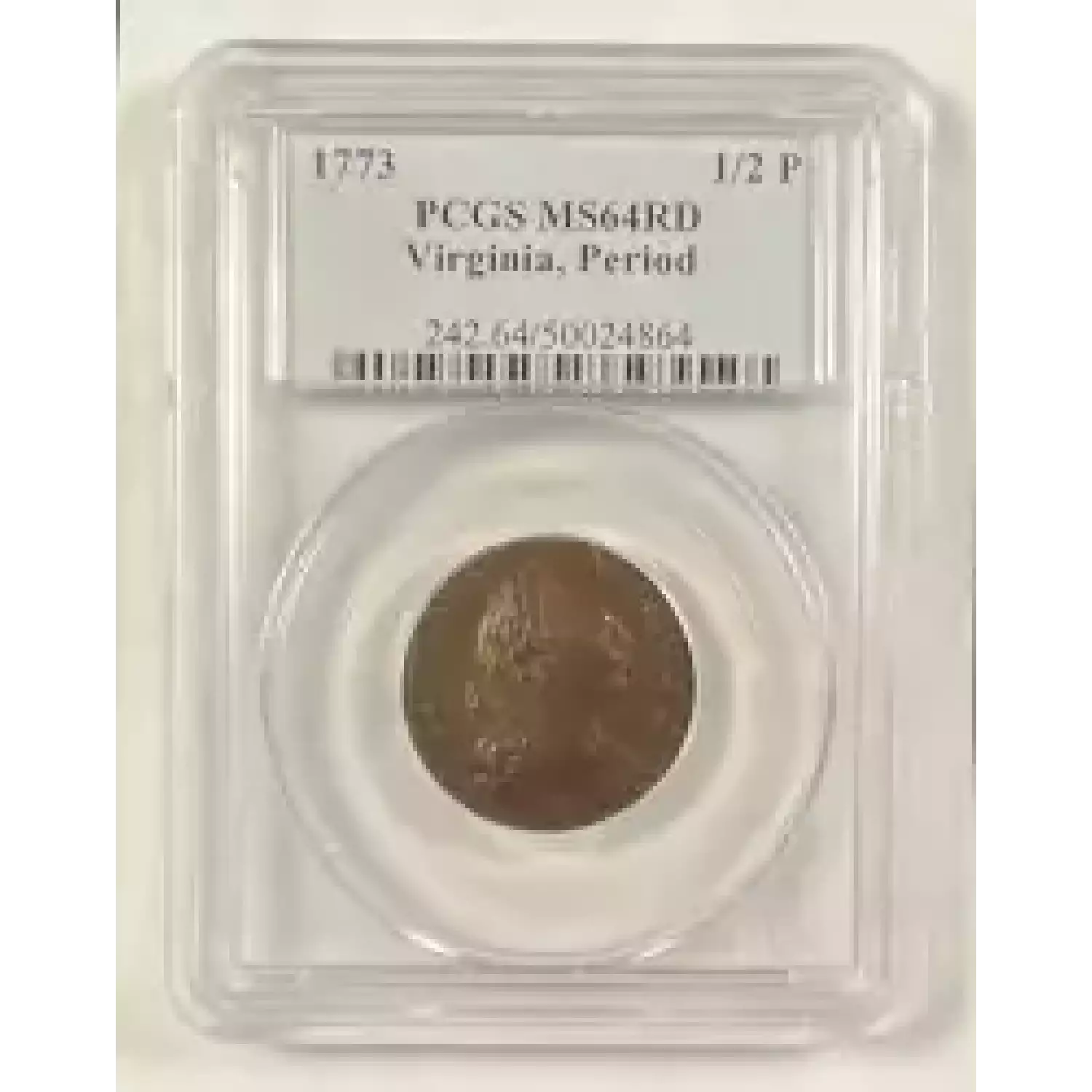1773 Colonial Virginia Halfpenny PCGS MS-64 RD Virginia, Period - Bob ...