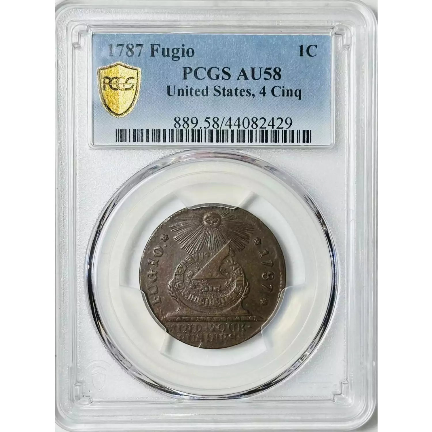 1787 Contract Issues Fugio Coppers PCGS AU-58 BN United States, 4 Cinq ...