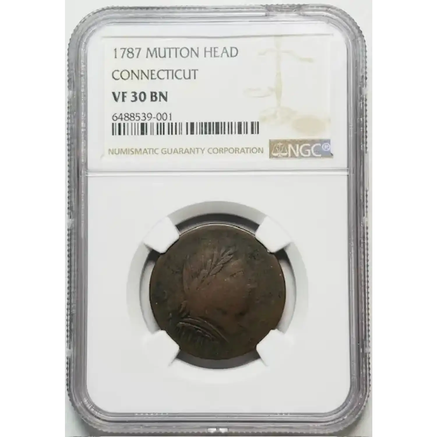 1787 Post Colonial Issues Connecticut - Copper NGC VF-30 BN Mutton Head ...