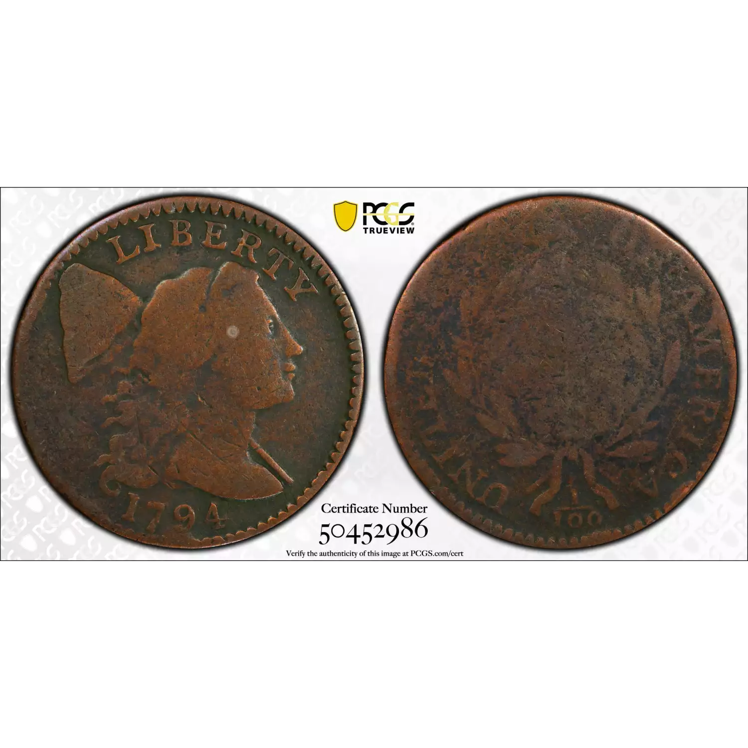1794 Large Cents Liberty Cap PCGS Genuine - AG Details (92 - Cleaned) BN Head of 1795 - Bob Paul ...