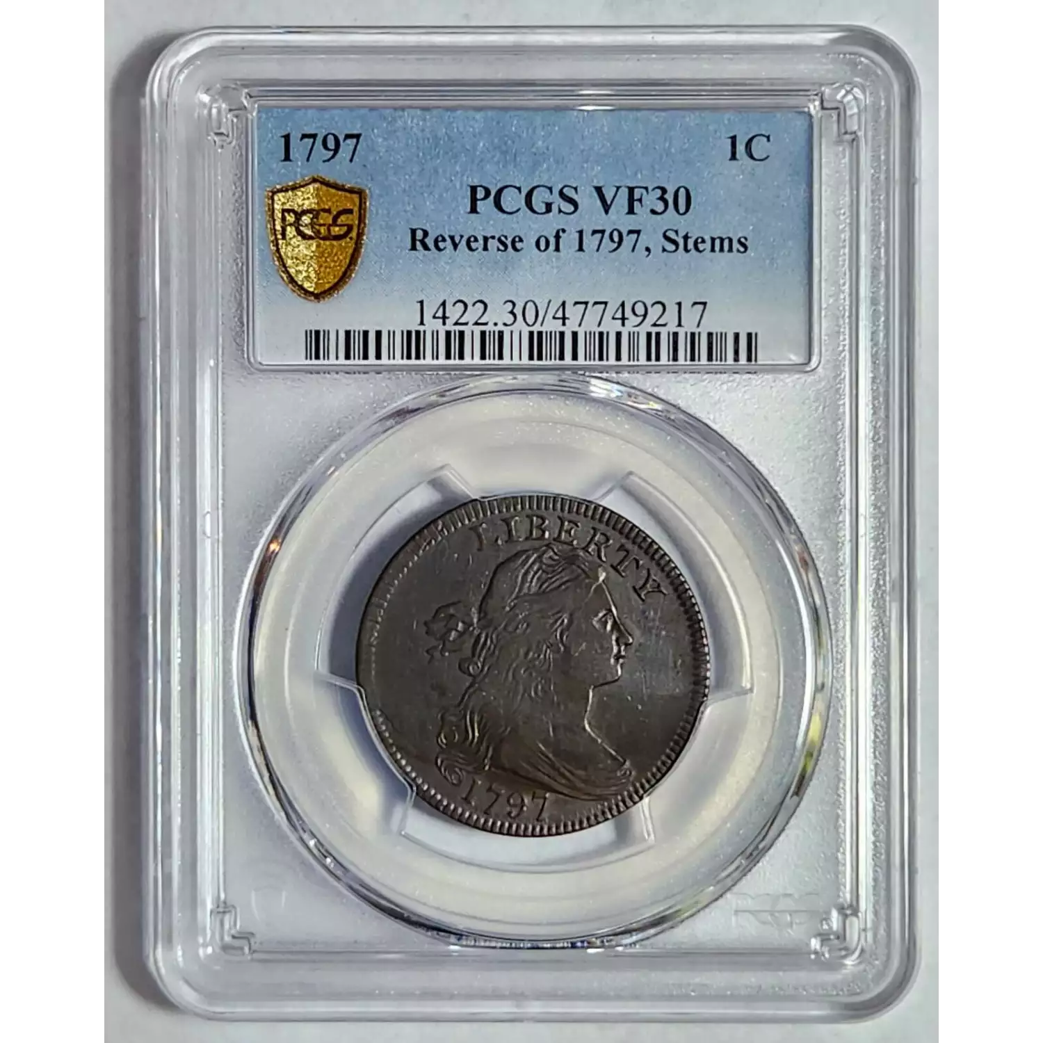 1797 Large Cents Draped Bust PCGS VF-30 BN Reverse of 1797, Stems - Bob Paul Rare Coins