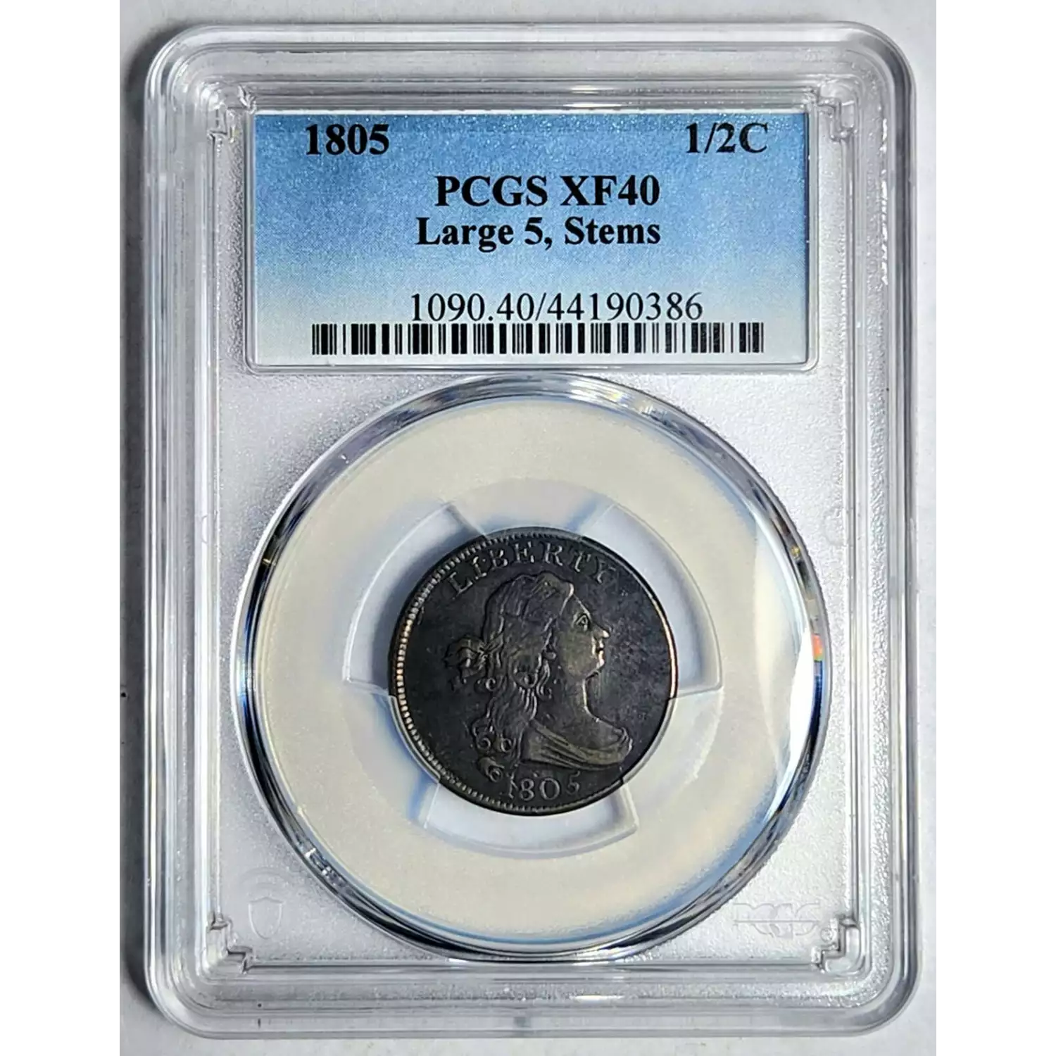 1805 Half Cents Draped Bust 1800 - 08 Copper PCGS XF-40 BN Large 5, Stems - Bob Paul Rare Coins