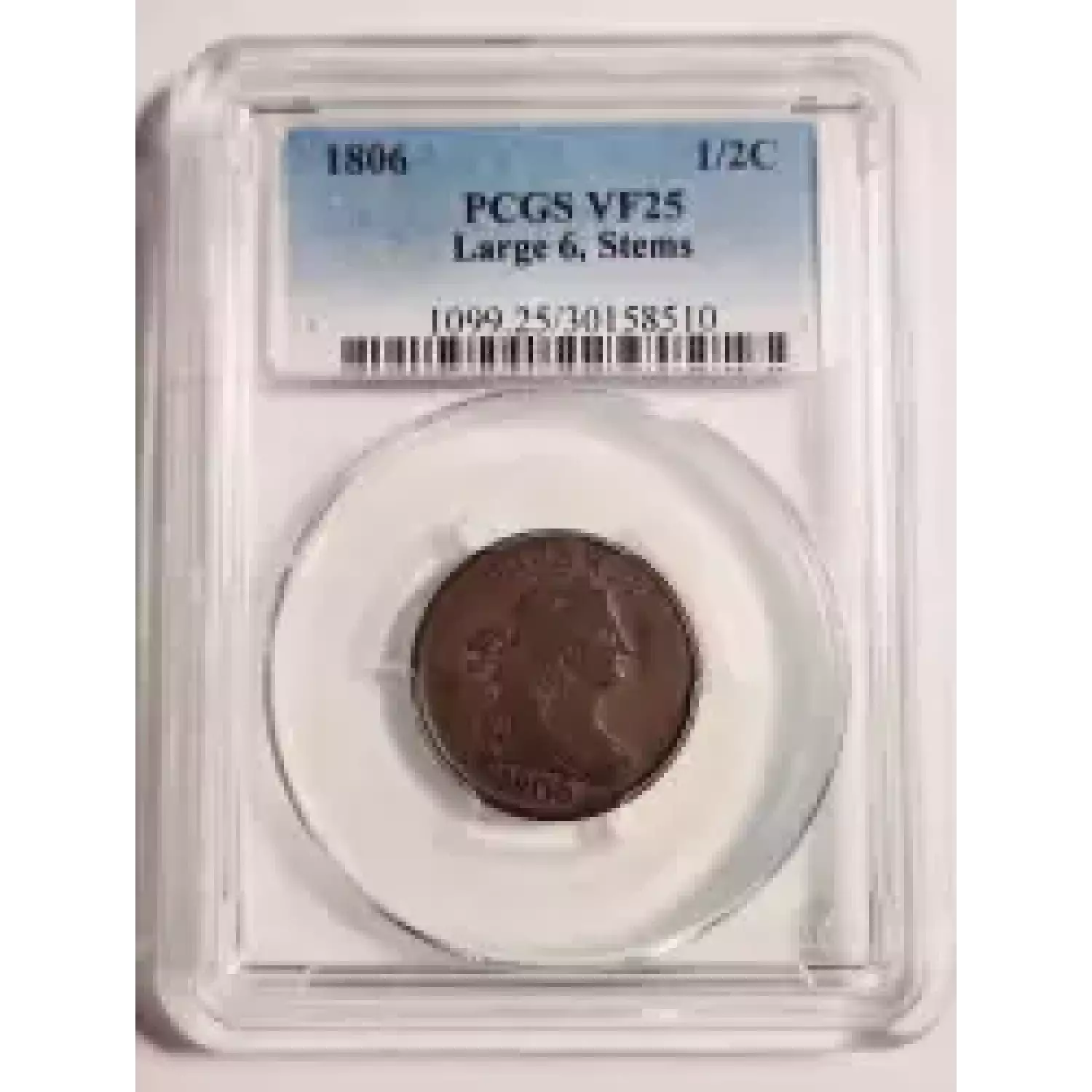 1806 Half Cents Draped Bust 1800 - 08 Copper PCGS VF-25 BN Large 6 ...
