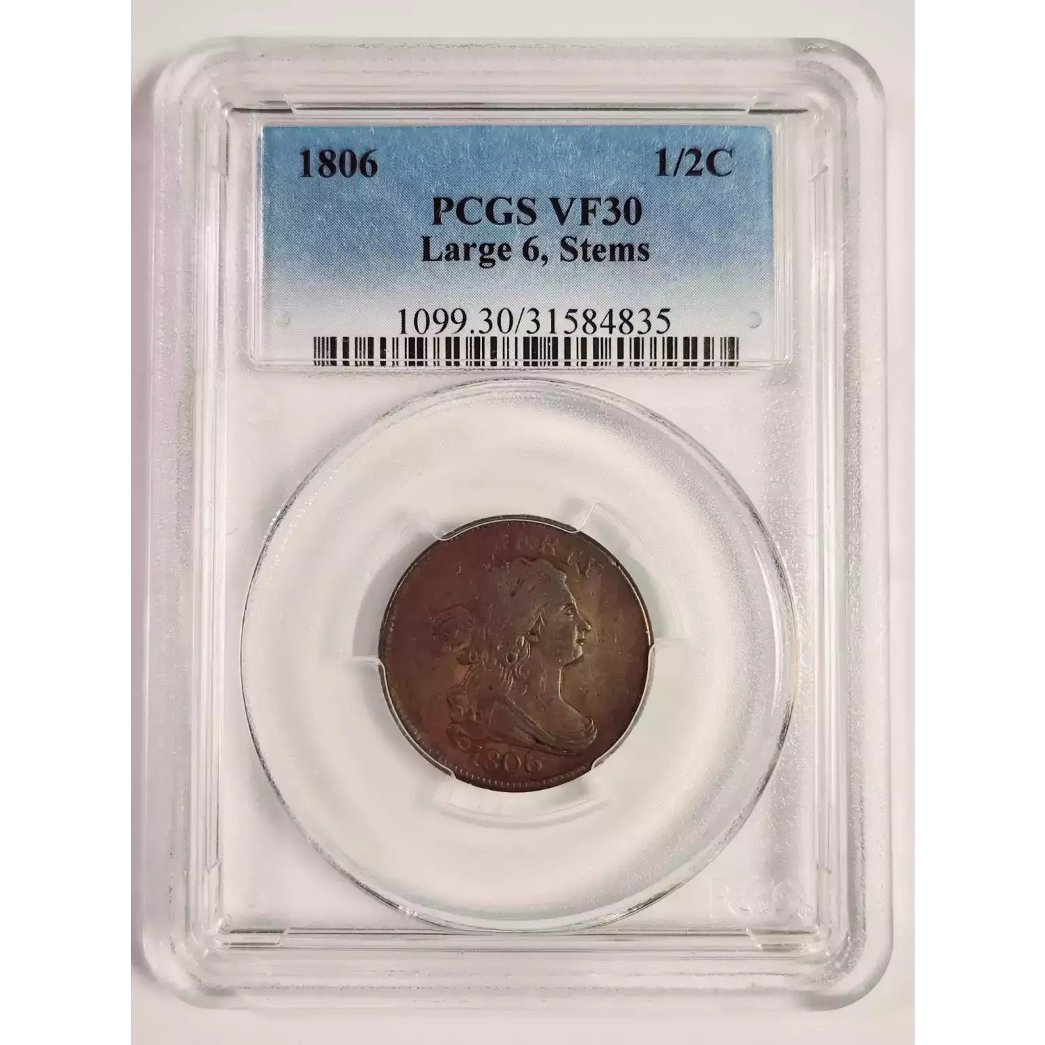 1806 Half Cents Draped Bust 1800 - 08 Copper PCGS VF-30 BN - Rotated Large 6, Stems - Bob Paul ...