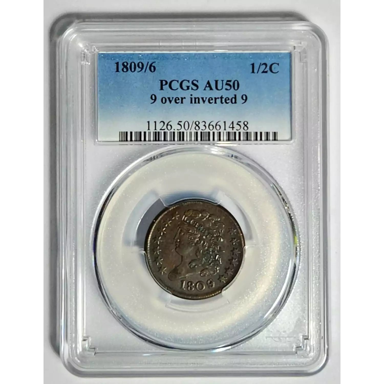 1809/6 Half Cent Classic Head PCGS AU-50 BN 9 over Inverted 9 - Bob Paul Rare Coins
