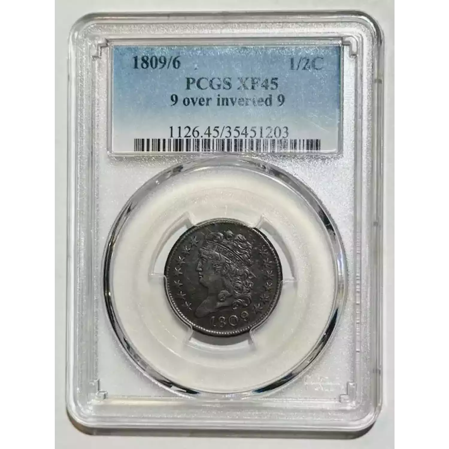 1809 Half Cent Classic Head PCGS XF-45 BN 9 over Inverted 9 - Bob Paul Rare Coins