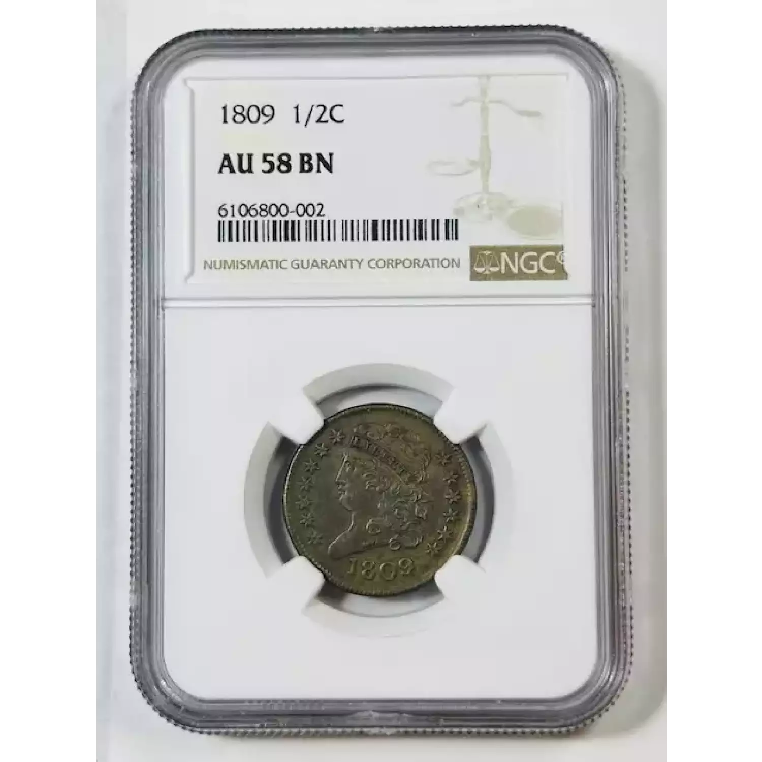 1809 Half Cent Classic Head NGC AU-58 BN - Bob Paul Rare Coins