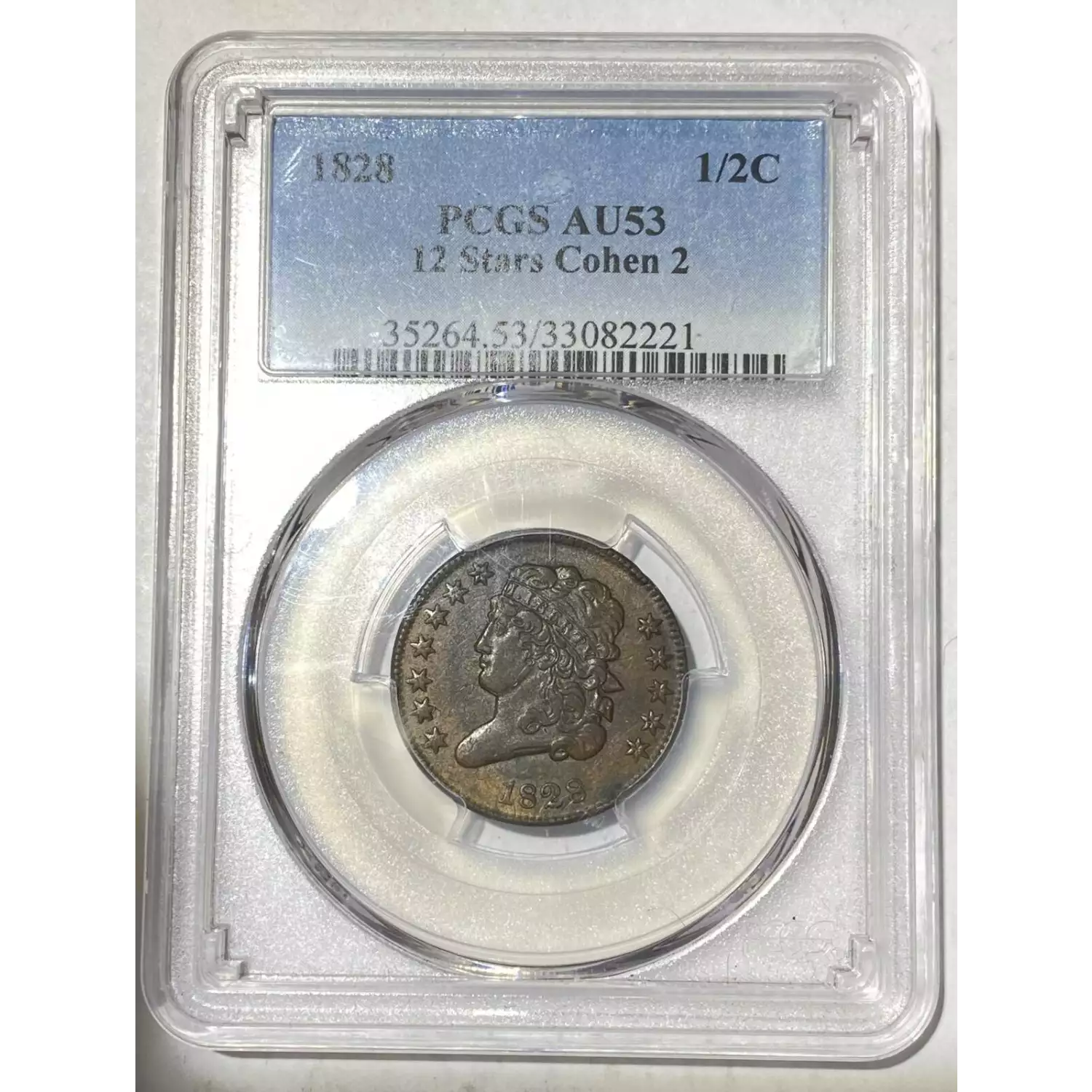 1828 Half Cent Classic Head PCGS AU-53 BN 12 Stars 12 Stars Cohen 2 - Bob Paul Rare Coins