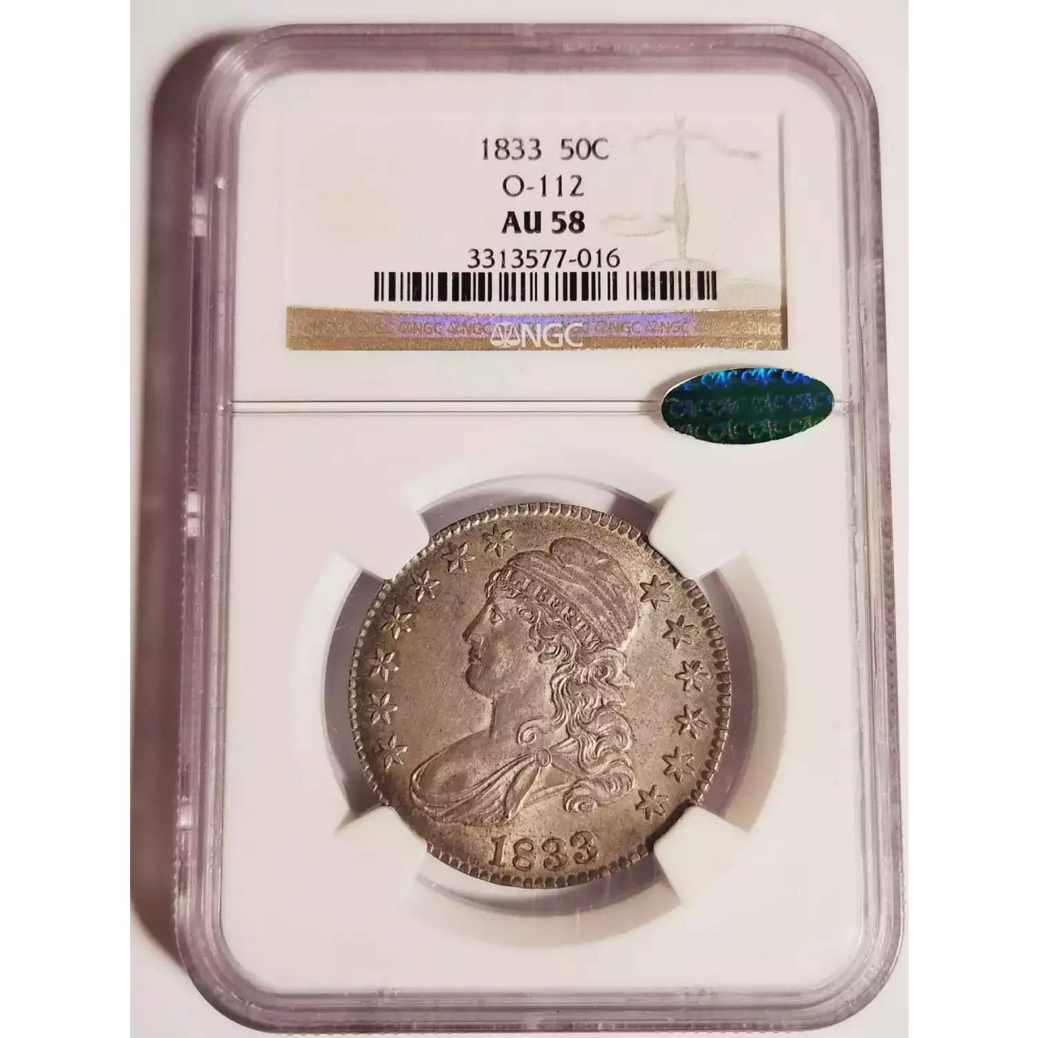 1833 Capped Bust Half Dollars NGC AU-58 O-112 CAC - Bob Paul Rare Coins