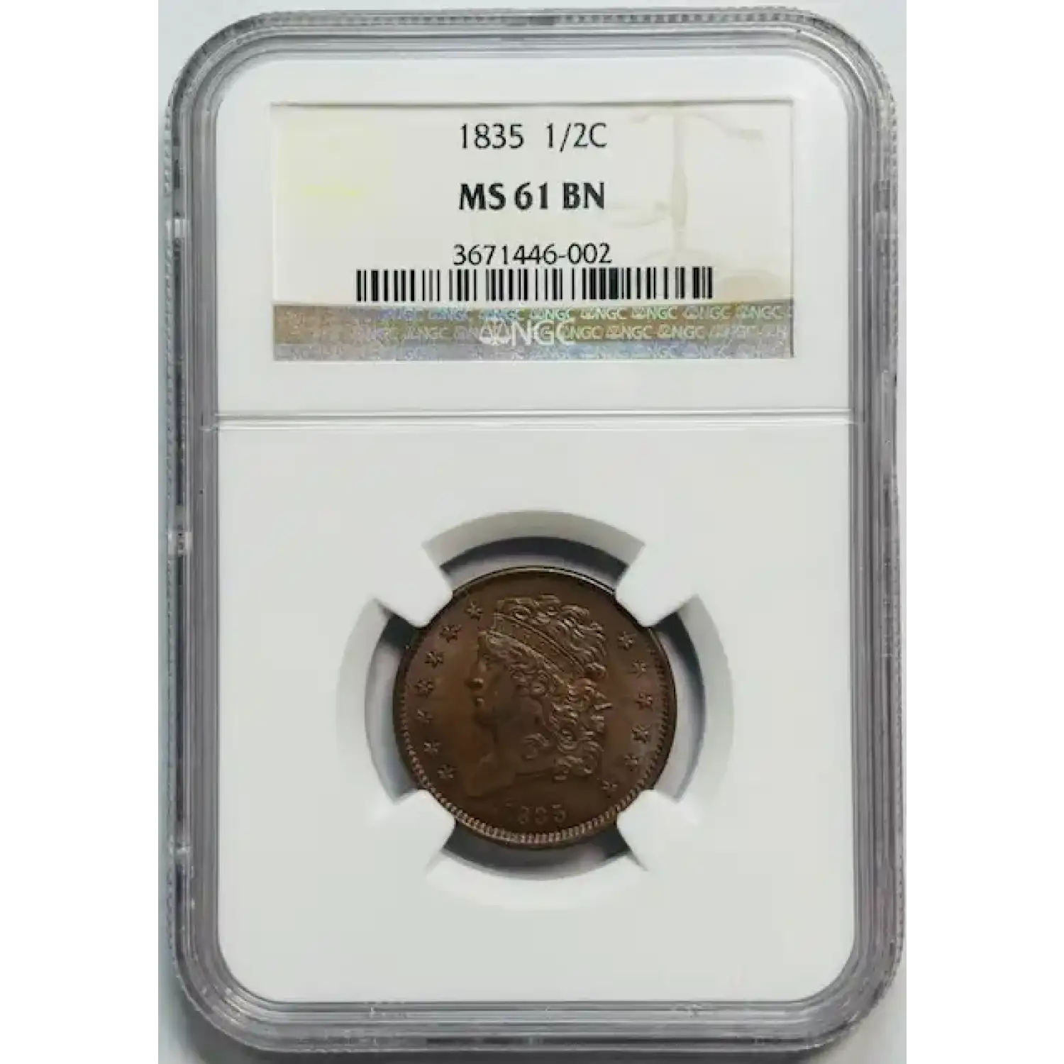 1835 Half Cent Classic Head NGC MS-61 BN - Bob Paul Rare Coins