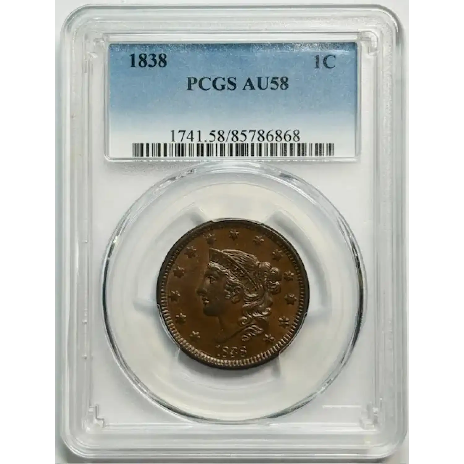 1838 Large Cents Coronet Head PCGS AU-58 BN - Bob Paul Rare Coins