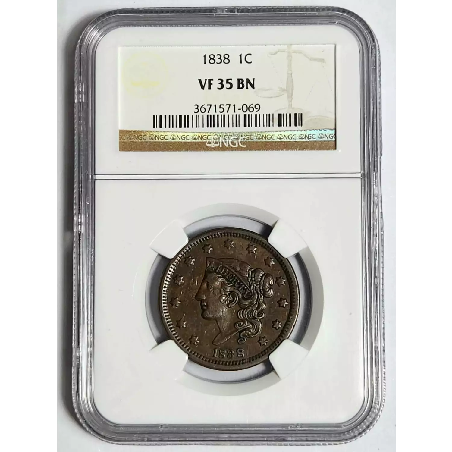 1838 Large Cents Coronet Head NGC VF-35 BN - Bob Paul Rare Coins
