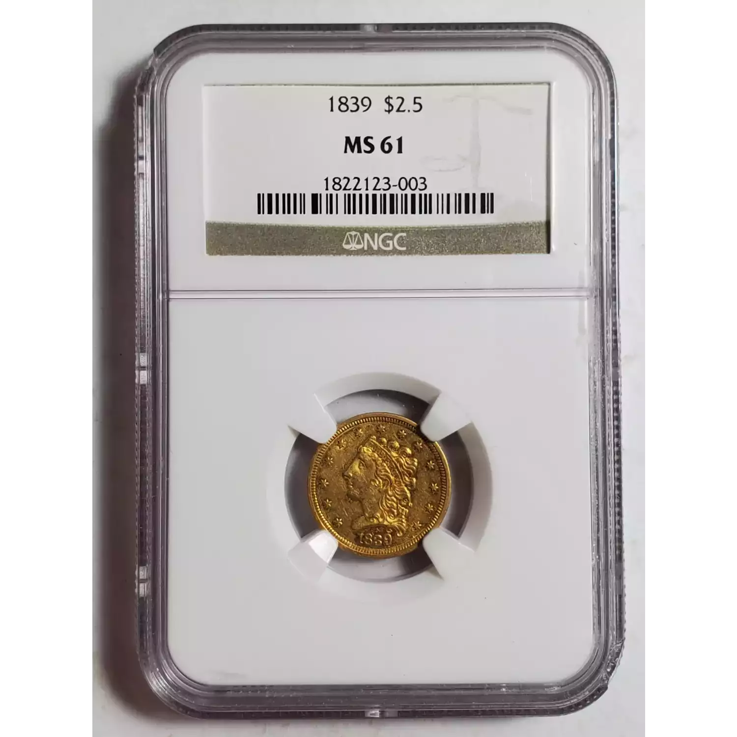 1839 Gold Quarter Eagles Classic Head, No Motto on Reverse NGC MS-61 HM-1 - Bob Paul Rare Coins