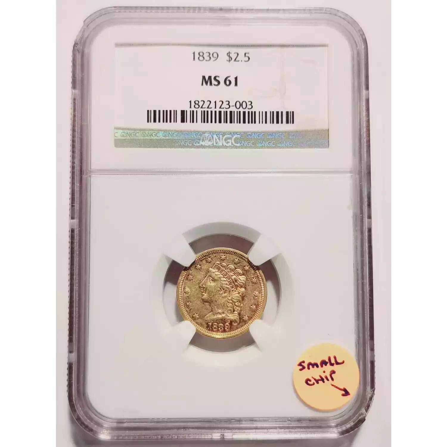 1839 Gold Quarter Eagles Classic Head, No Motto on Reverse NGC MS-61 HM-1 - Bob Paul Rare Coins