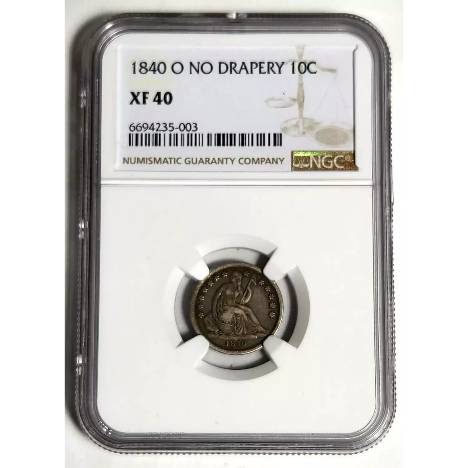 1840-O Liberty Seated Dime NGC XF-40 - NO DRAPERY - Bob Paul Rare Coins
