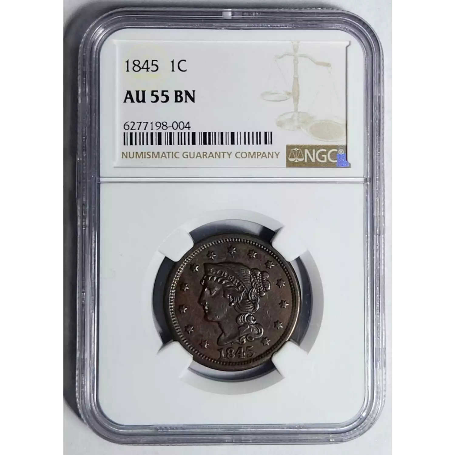1845 Braided Hair Cent NGC AU-55 BN - Bob Paul Rare Coins