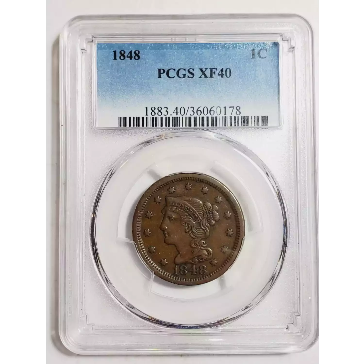 1848 Braided Hair Cent PCGS XF-40 BN - Bob Paul Rare Coins