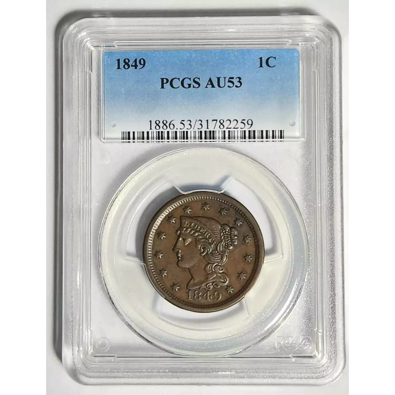 1849 Braided Hair Cent PCGS AU-53 BN - Bob Paul Rare Coins