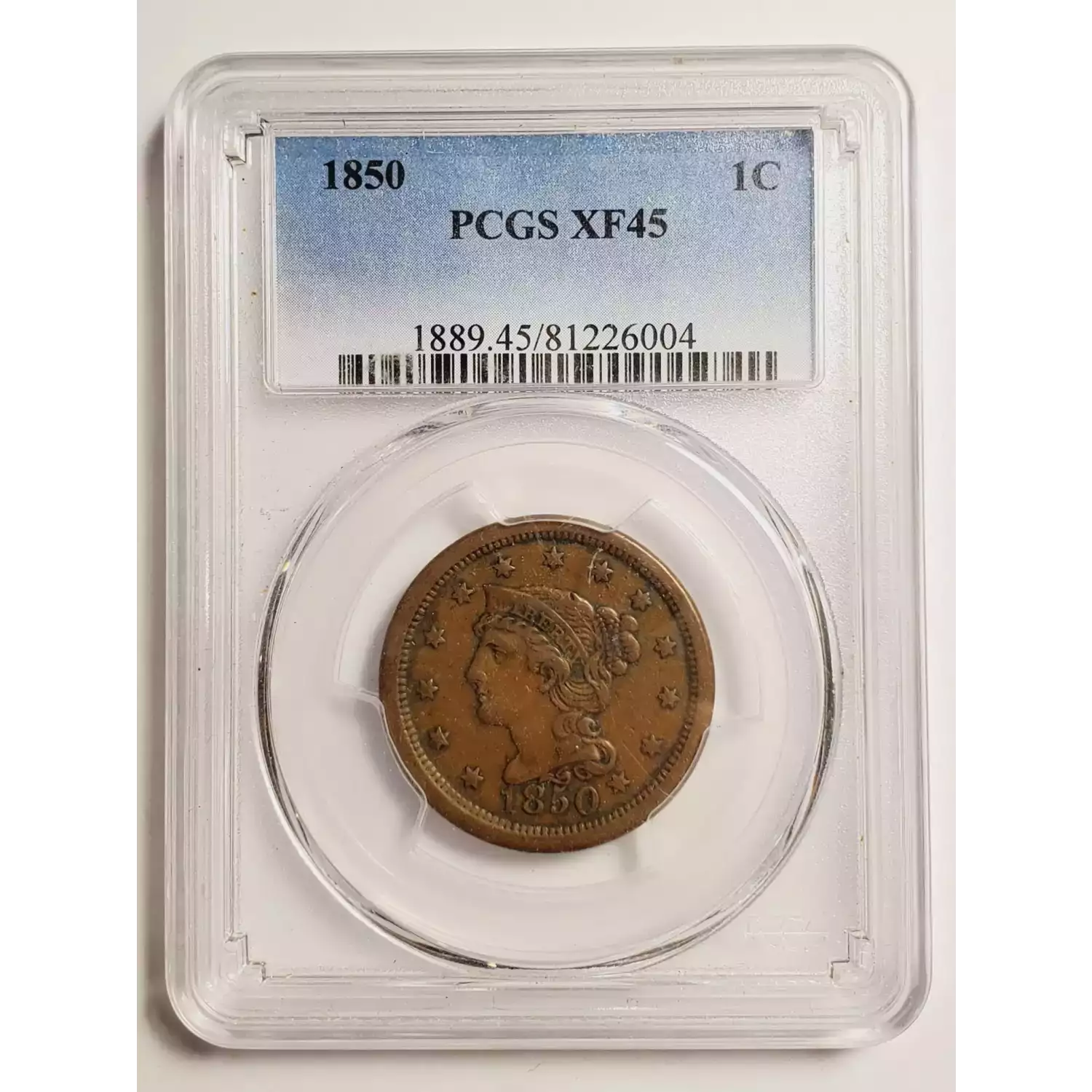 1850 Braided Hair Cent PCGS XF-45 BN - Bob Paul Rare Coins