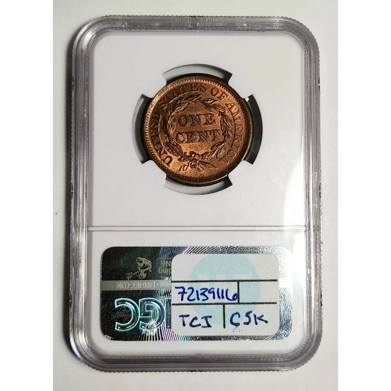 1850 Braided Hair Cent NGC MS-63 RB - Bob Paul Rare Coins