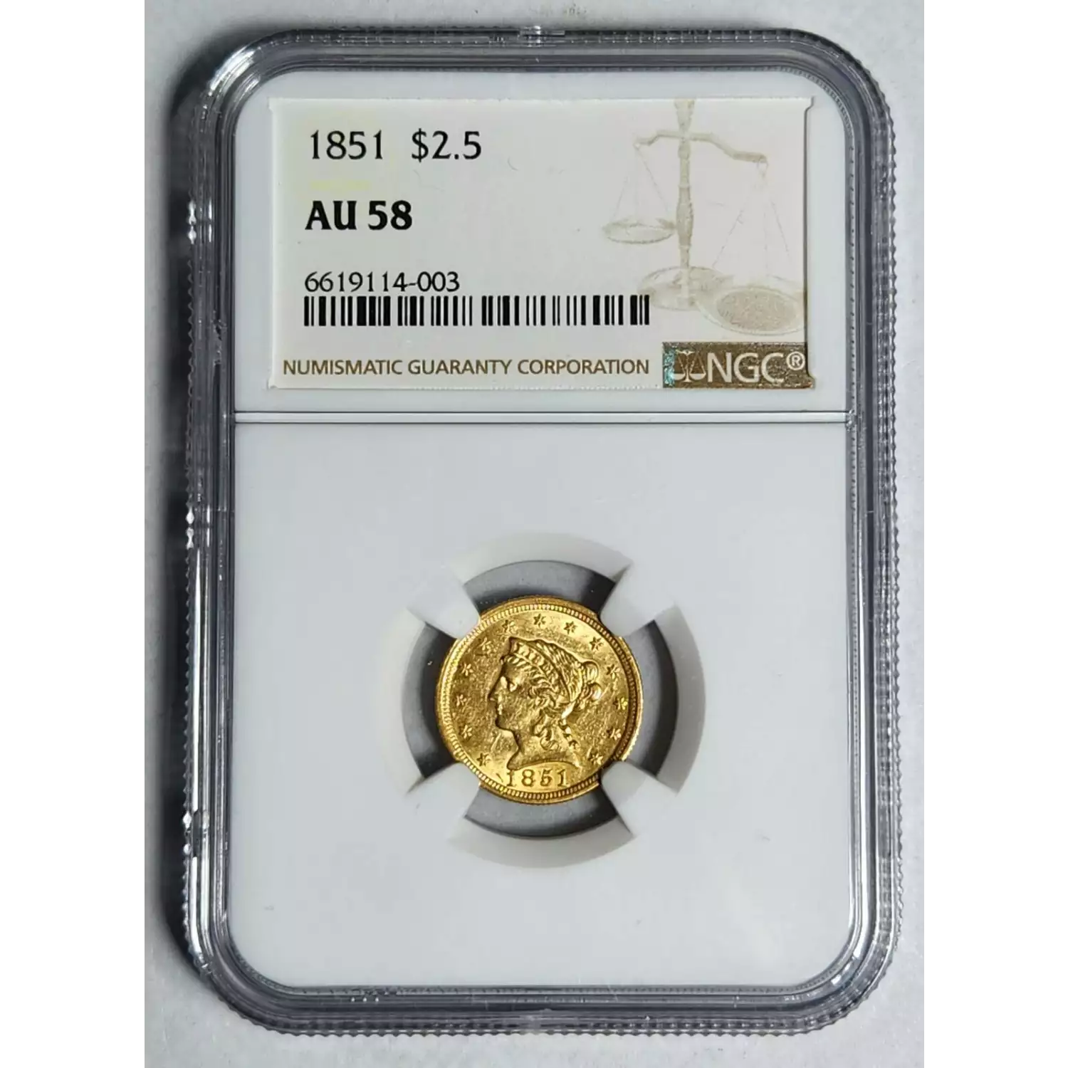 1851 $2.50 Gold Liberty Head Quarter Eagle NGC AU-58 - Bob Paul Rare Coins
