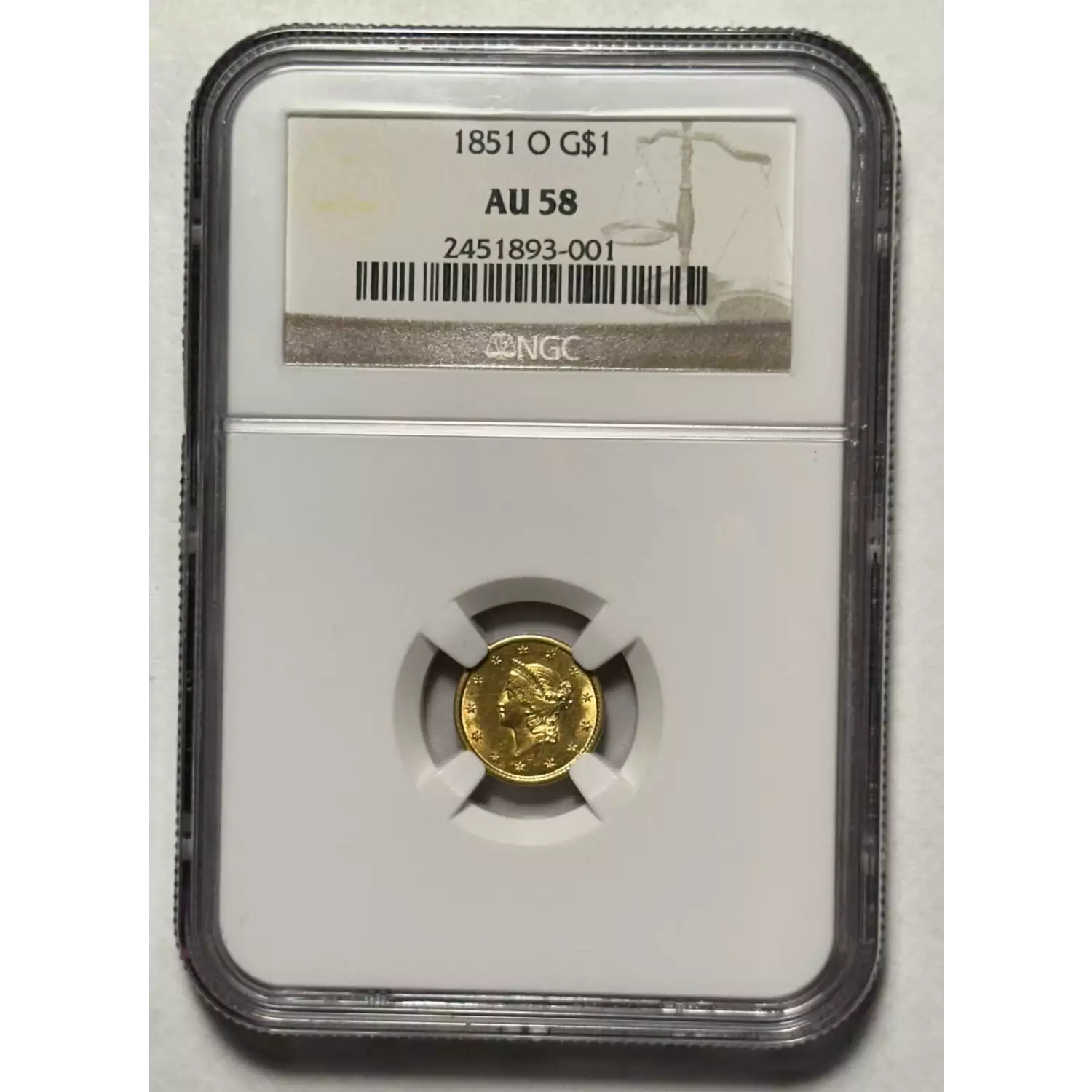 1851-O Gold Dollars Liberty Head NGC AU-58 - Bob Paul Rare Coins