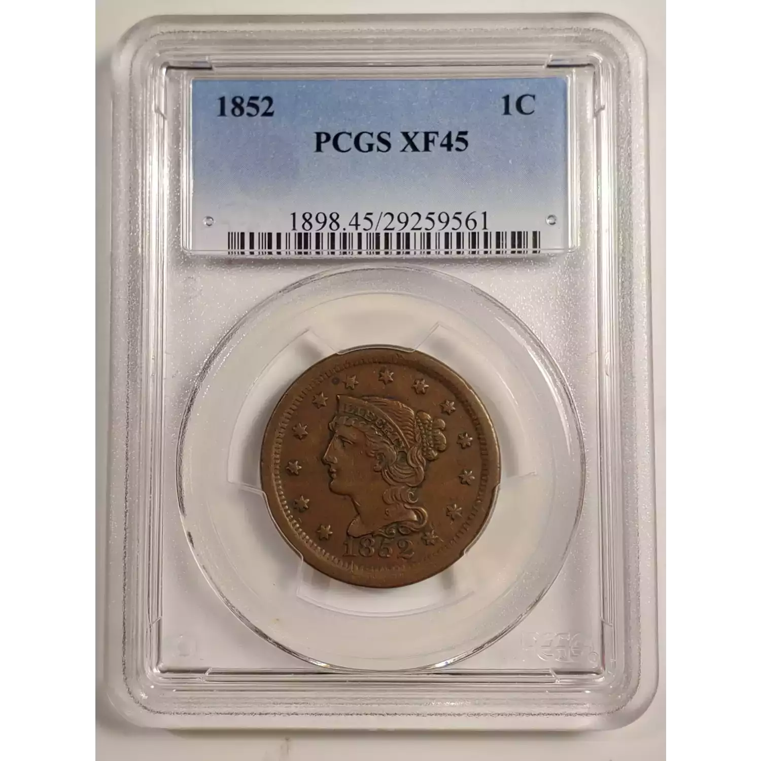 1852 Braided Hair Cent PCGS XF-45 BN (Rotated) - Bob Paul Rare Coins