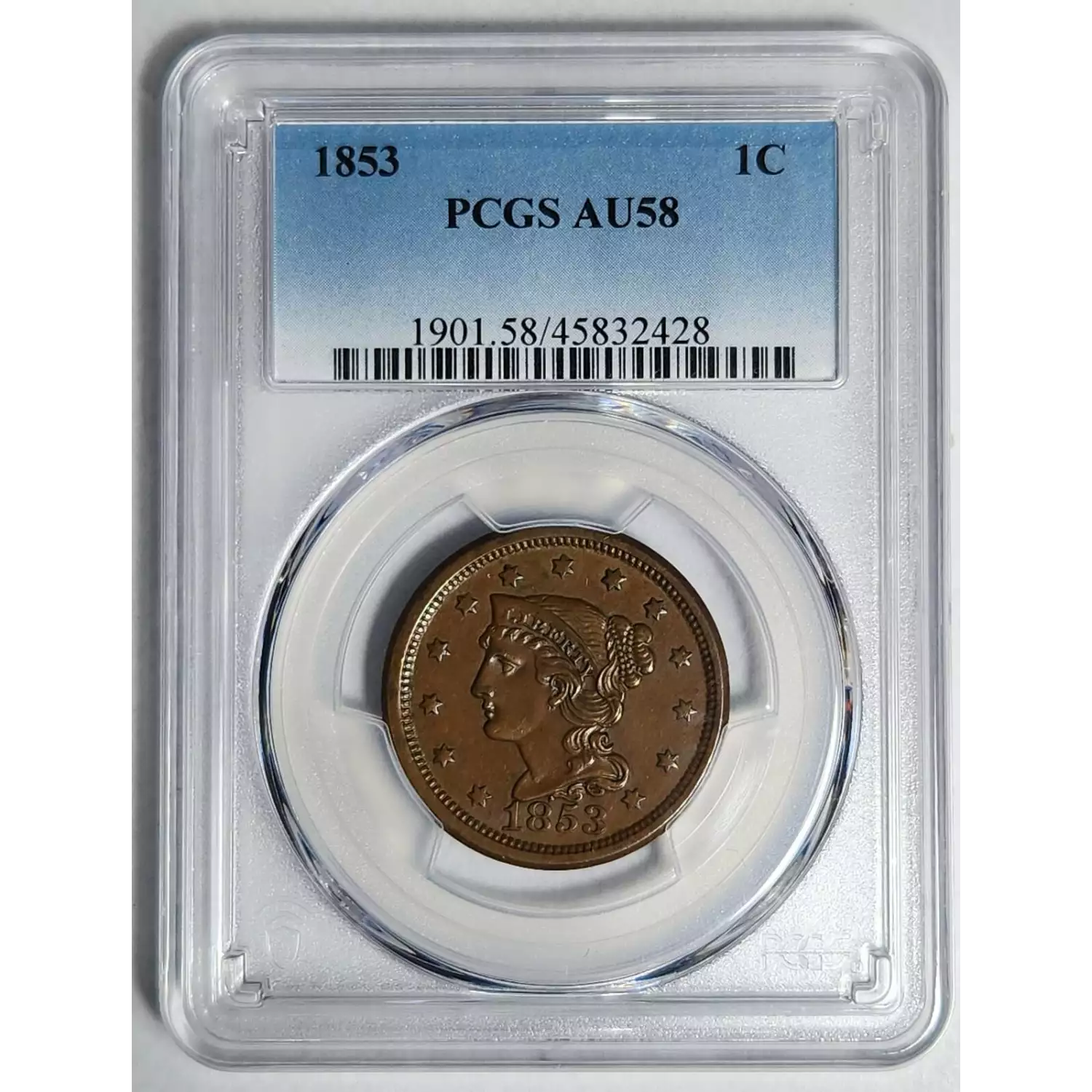 1853 Braided Hair Cent PCGS AU-58 BN - Bob Paul Rare Coins