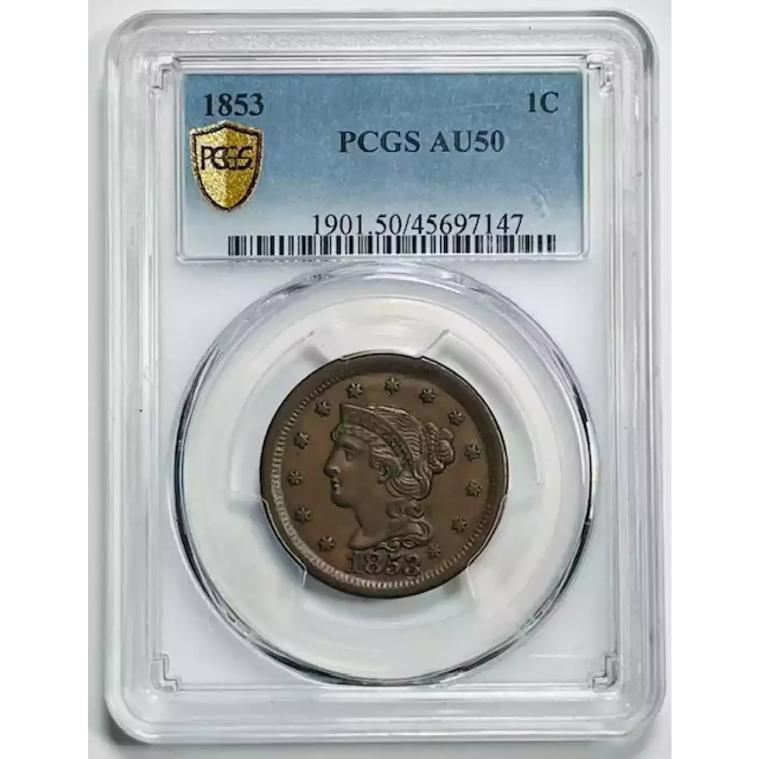 1853 Braided Hair Cent PCGS AU-50 BN - Bob Paul Rare Coins