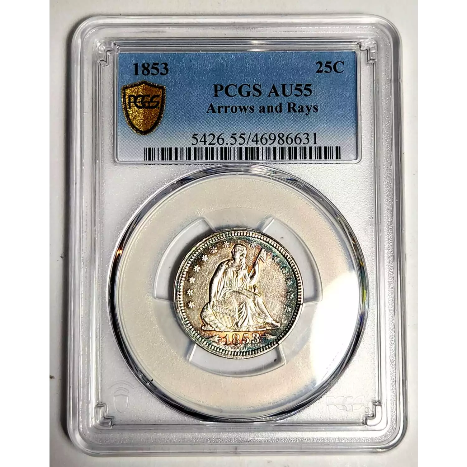1853 Arrows and Rays - ORIGINAL COLOR! PCGS AU-55 - Bob Paul Rare Coins