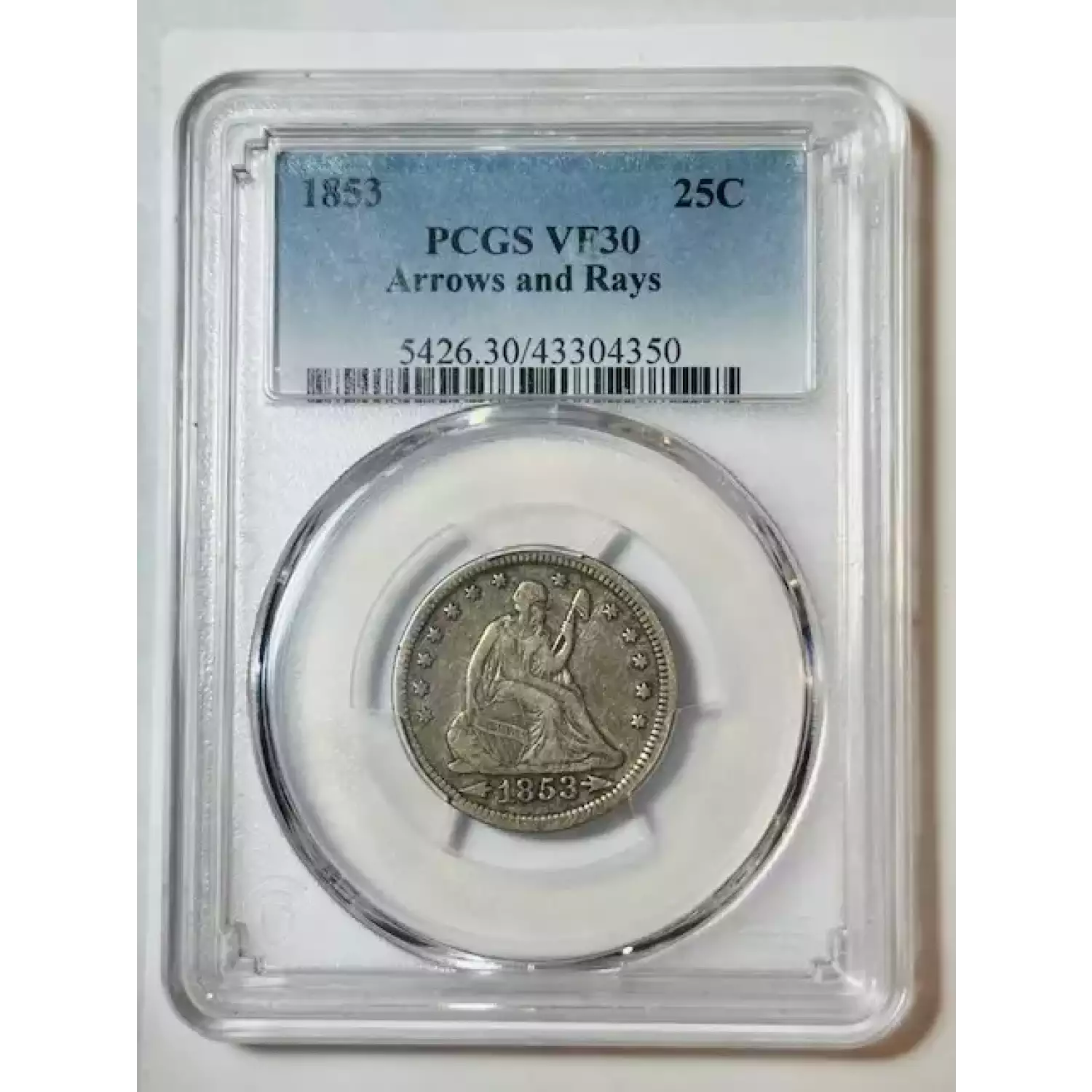 1853 Seated Liberty Quarter PCGS VF-30 Arrows and Rays - Bob Paul Rare Coins