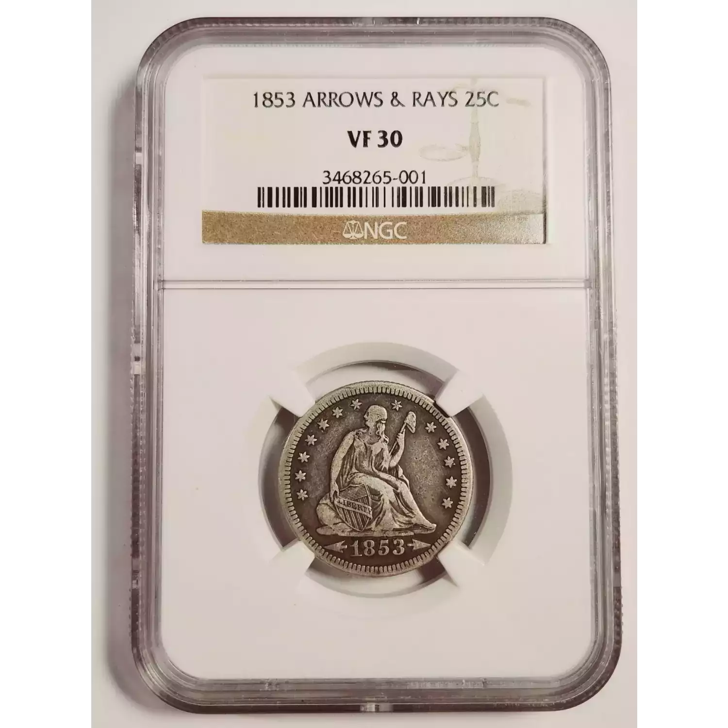 1853 Seated Liberty Quarter NGC VF-30 - Arrows & Rays - Bob Paul Rare Coins