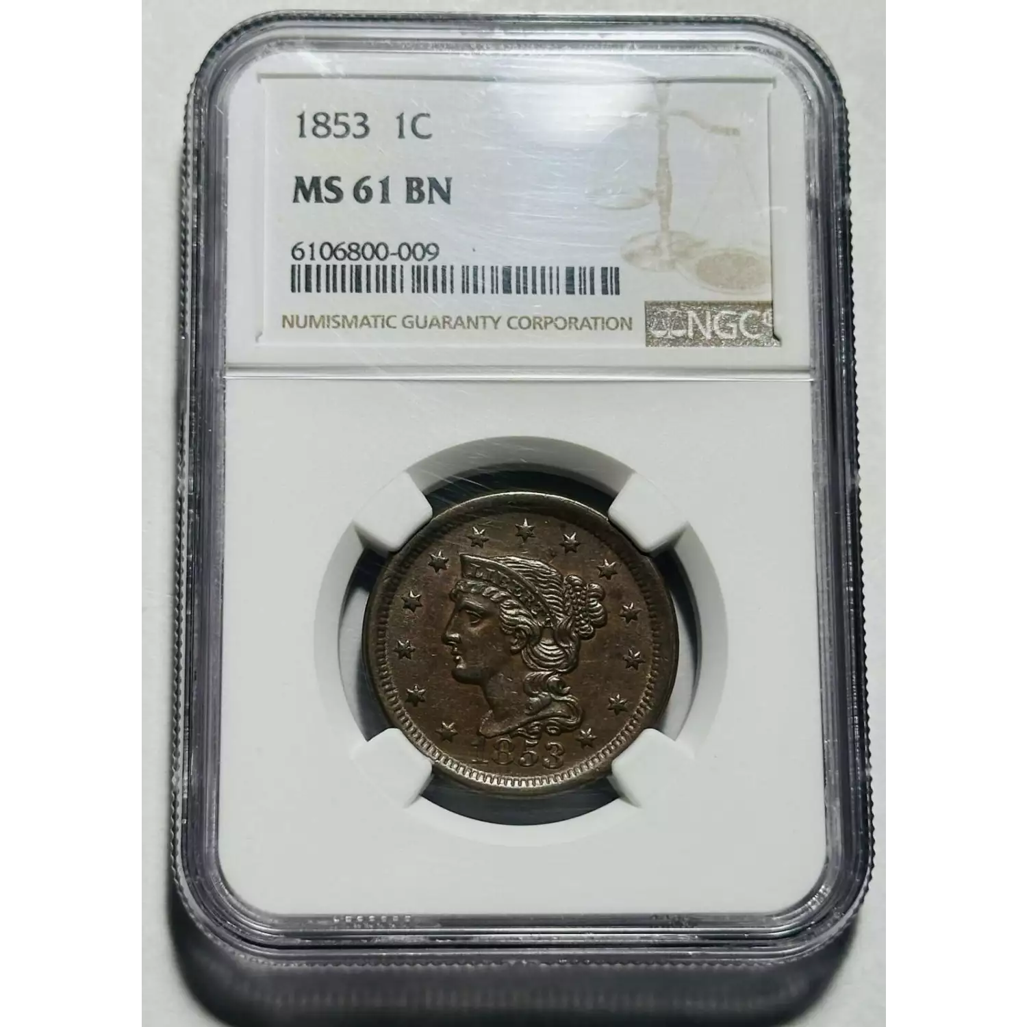 1853 Braided Hair Cent NGC MS-61 BN - Bob Paul Rare Coins