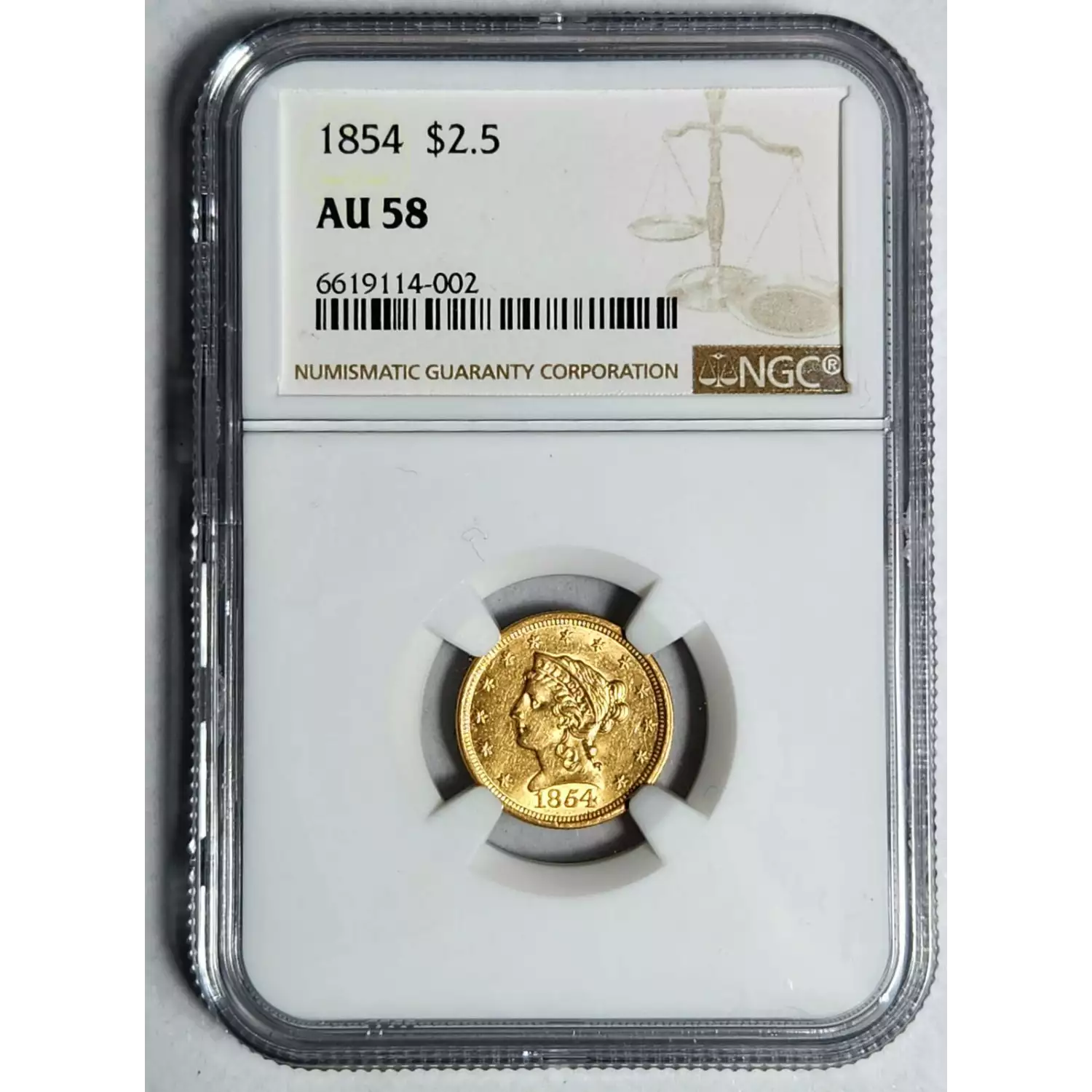 1854 $2.50 Gold Liberty Head Quarter Eagle NGC AU-58 - Bob Paul Rare Coins