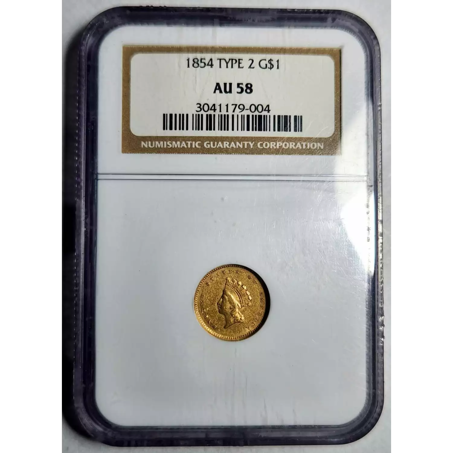 1854 Gold Dollars Indian Princess Head, Small Head NGC AU-58 - TYPE 2 - - Bob Paul Rare Coins