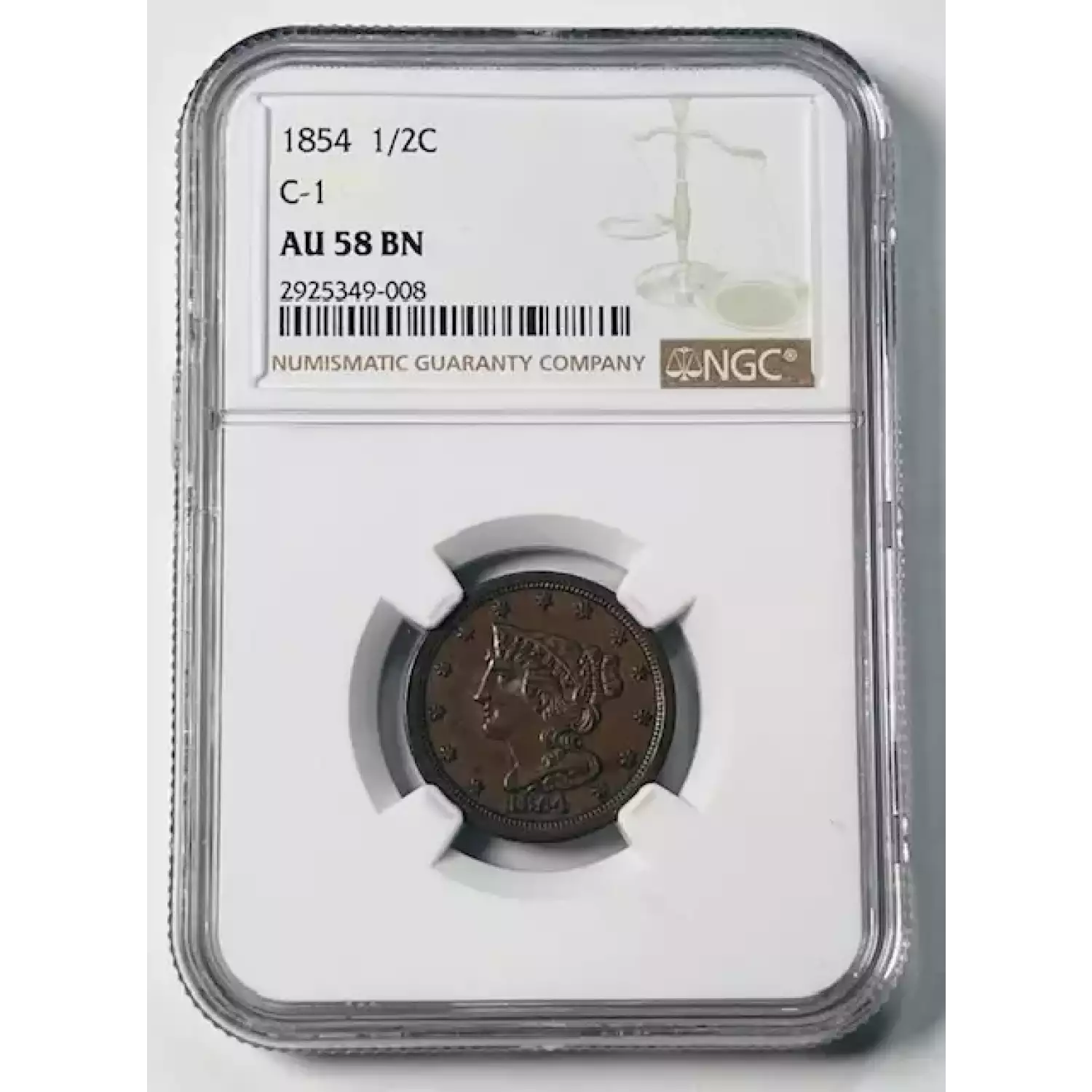 1854 Half Cents Braided Hair NGC AU-58 BN C-1 - Bob Paul Rare Coins