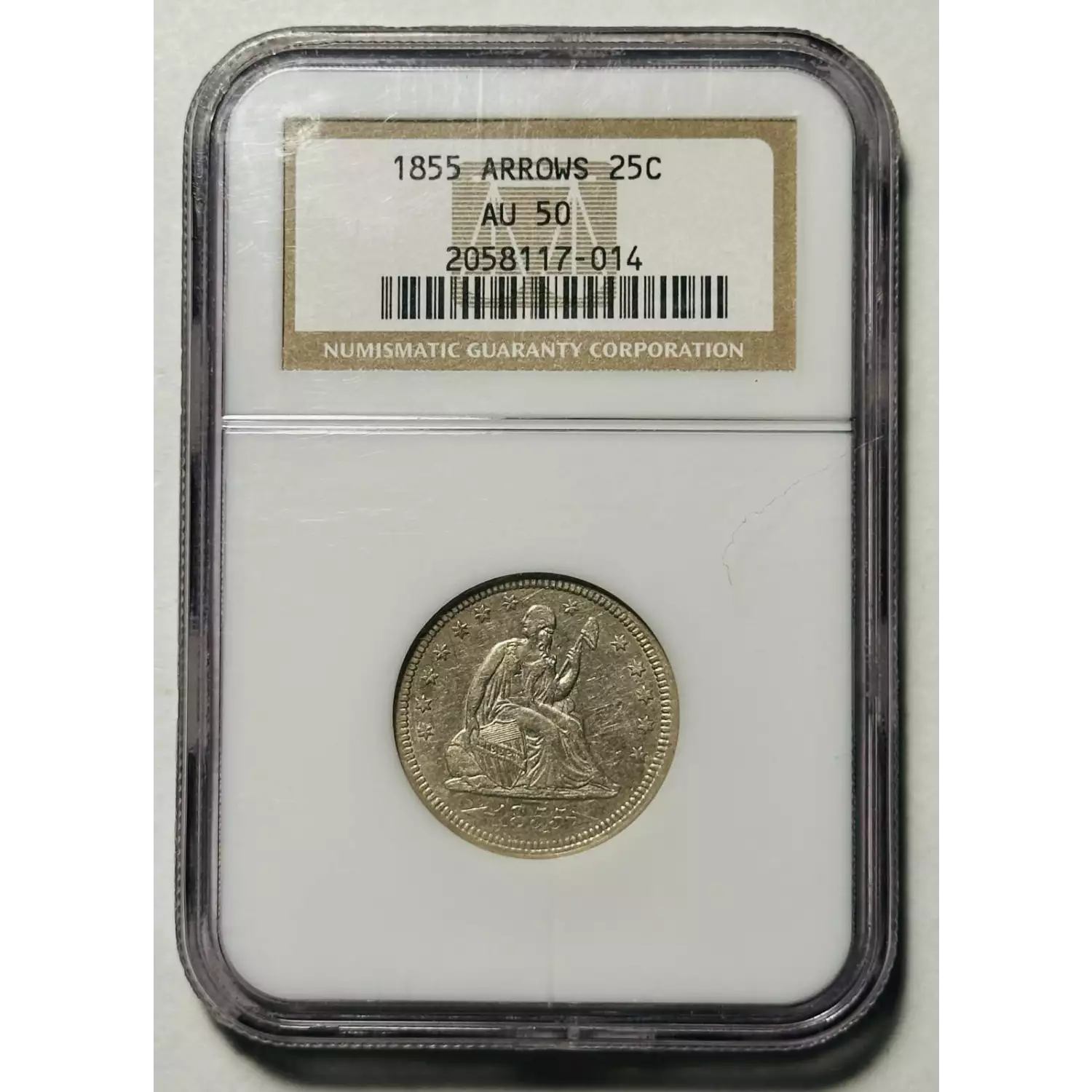 1855 Seated Liberty Quarter NGC AU-50 - Bob Paul Rare Coins