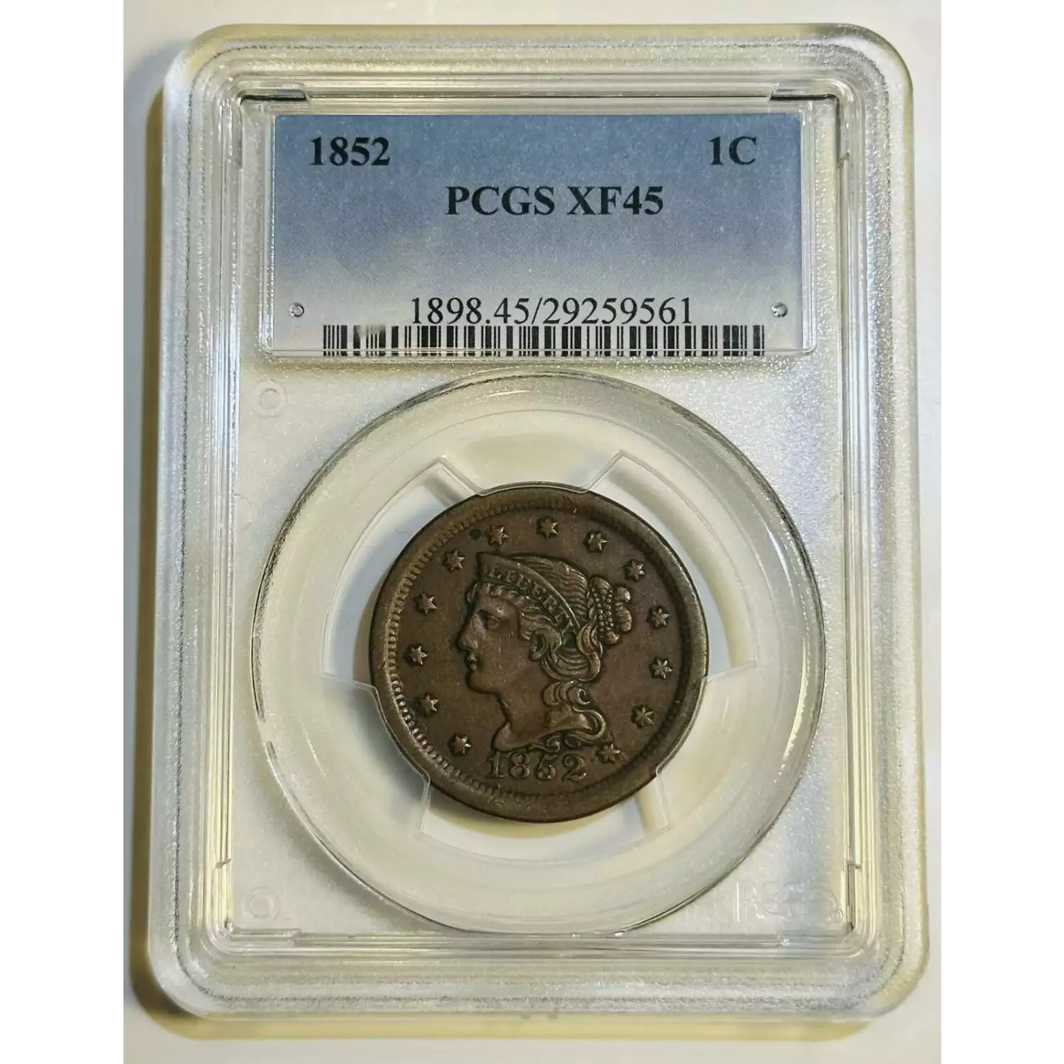 1856 Braided Hair Cent PCGS XF-45 BN Upright 5 - Bob Paul Rare Coins