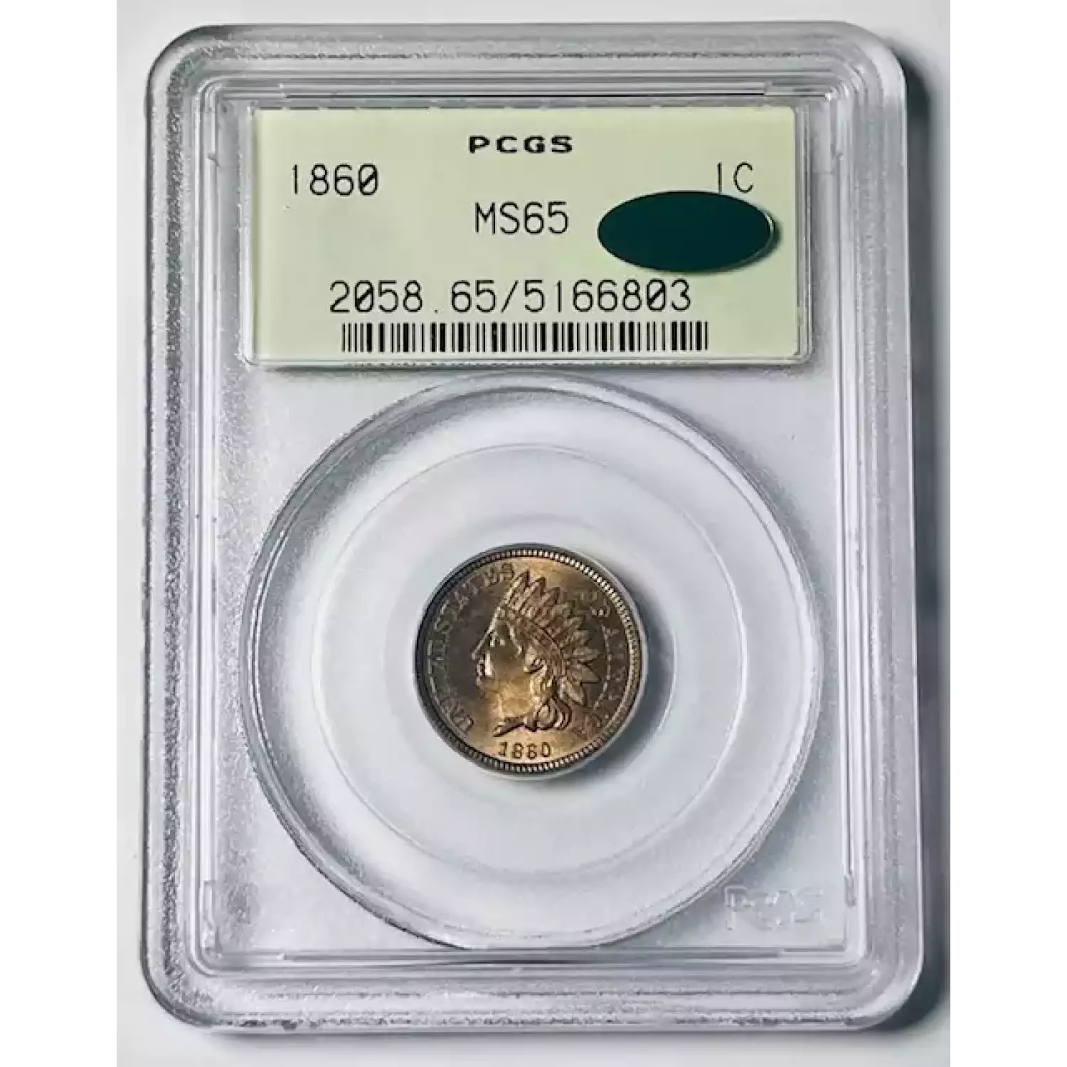 1860 Small Cents Indian Head PCGS MS-65 Very pretty OGH! CAC - Bob Paul ...