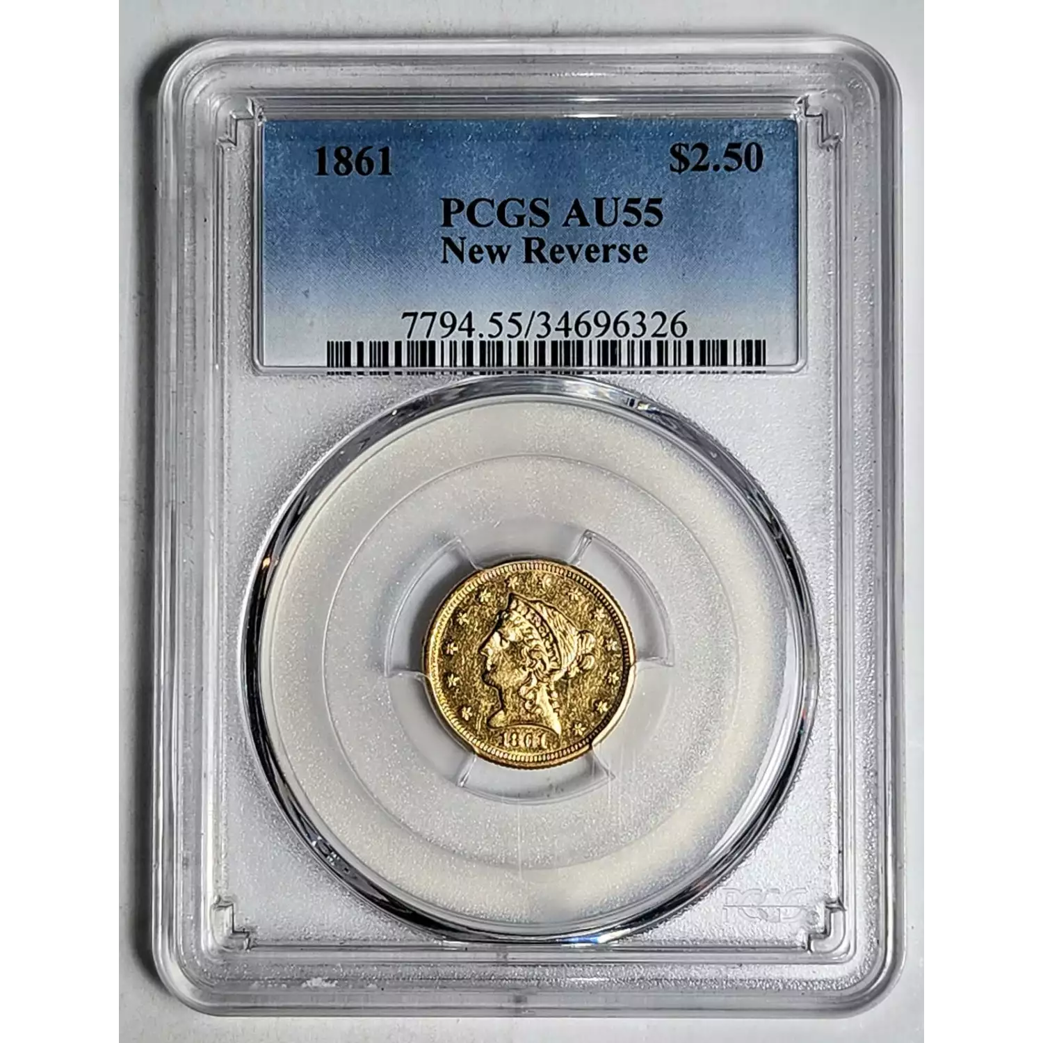 1861 $2.50 Gold Liberty Head Quarter Eagle PCGS AU-55 New Reverse - FLASHY - Bob Paul Rare Coins