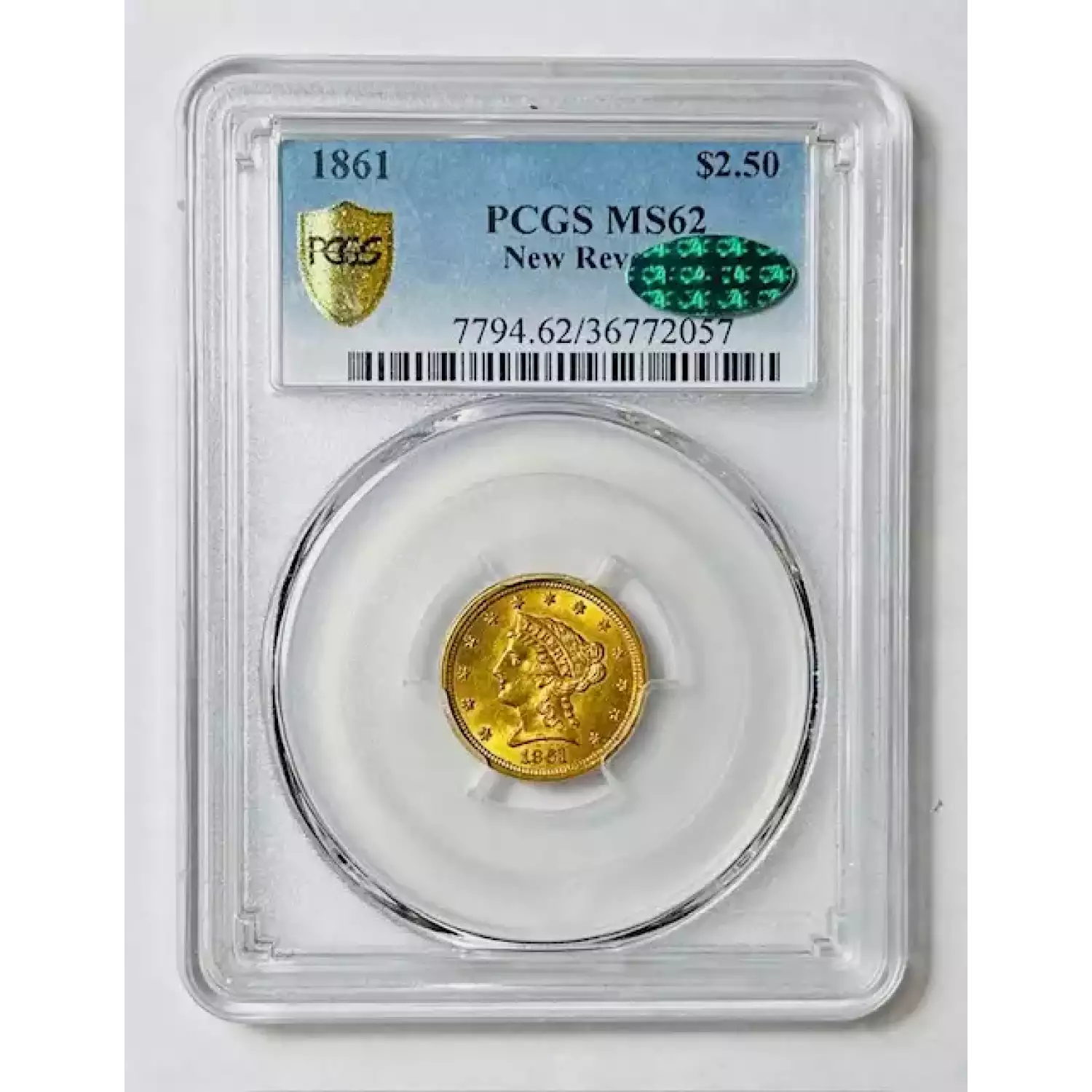 1861 $2.50 Gold Liberty Head Quarter Eagle PCGS MS-62 New Reverse CAC - Bob Paul Rare Coins