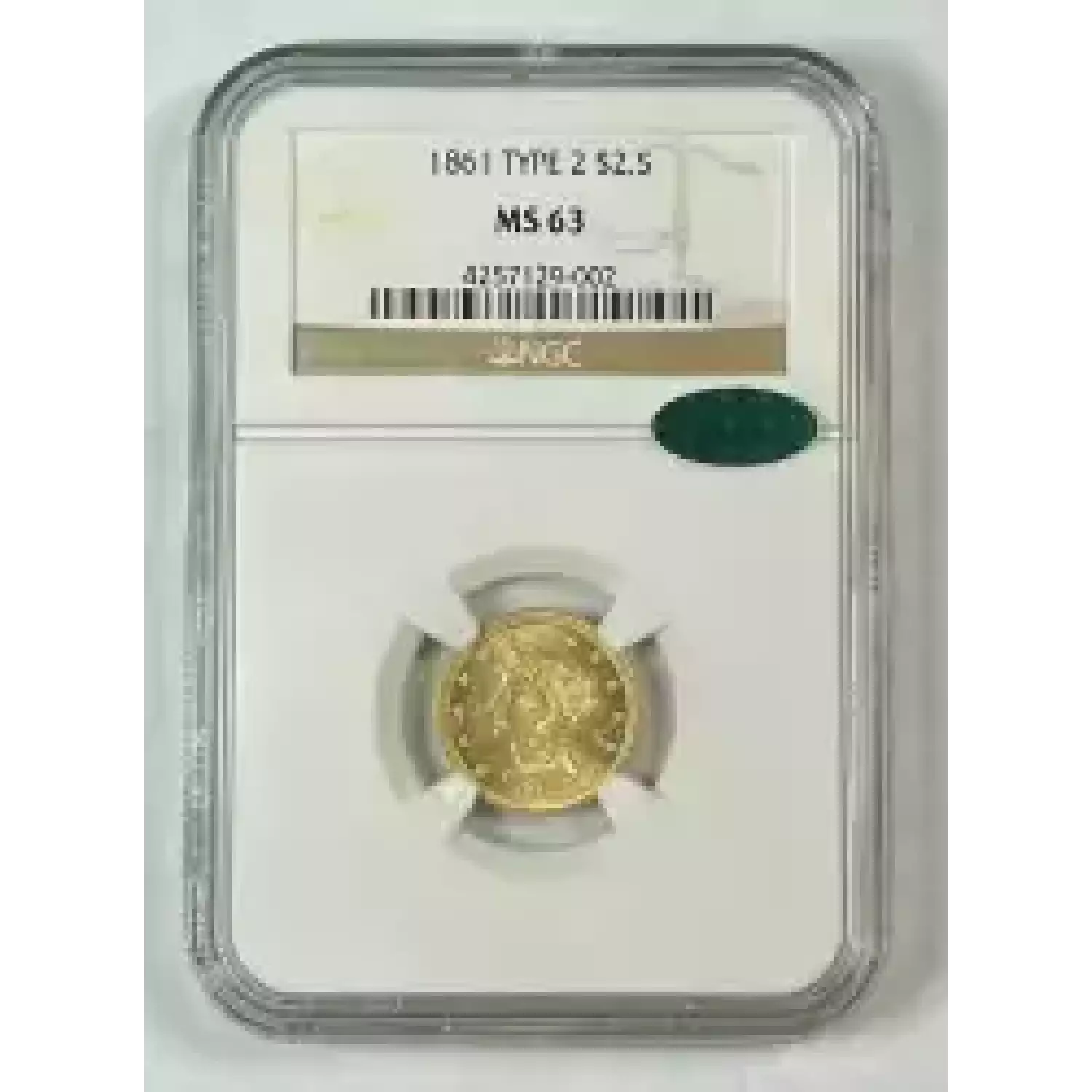 1861 $2.50 Gold Liberty Head Quarter Eagle NGC MS-63 TYPE 2 CAC - Bob Paul Rare Coins