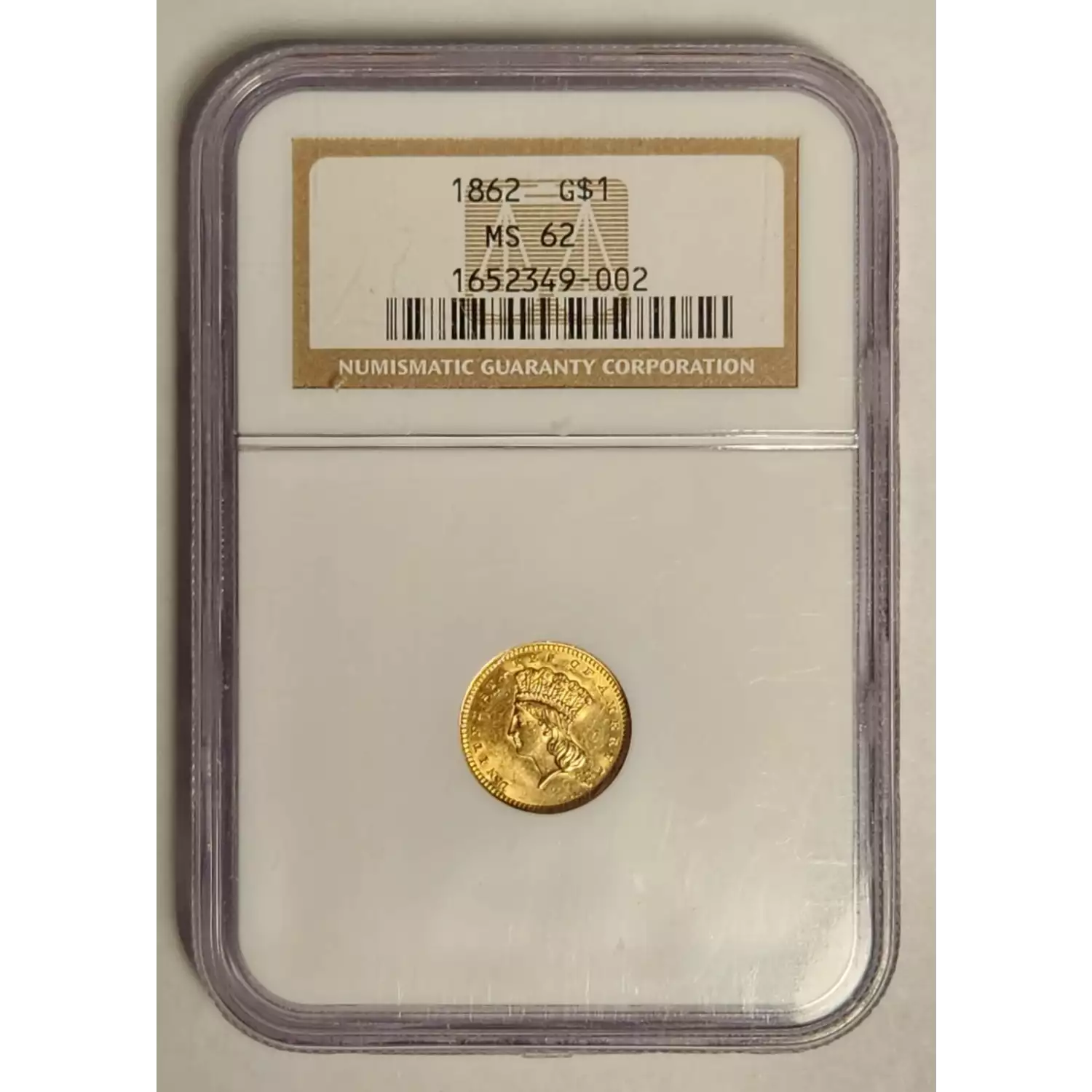 1862 Indian Princess Large Head Gold Dollar NGC MS-62 - Bob Paul Rare Coins