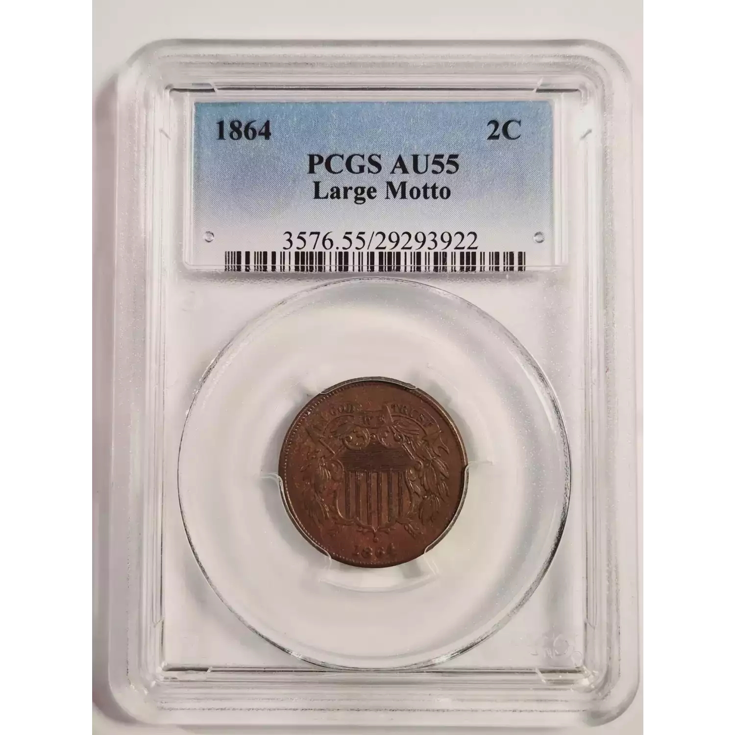 1864 Two cent piece PCGS AU-55 BN Large Motto - Bob Paul Rare Coins