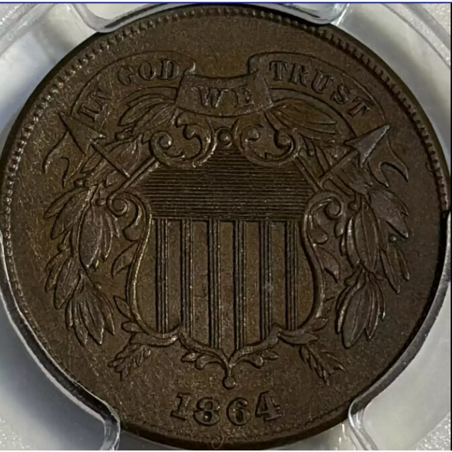1864 Two cent piece PCGS AU-55 BN Large Motto - Bob Paul Rare Coins