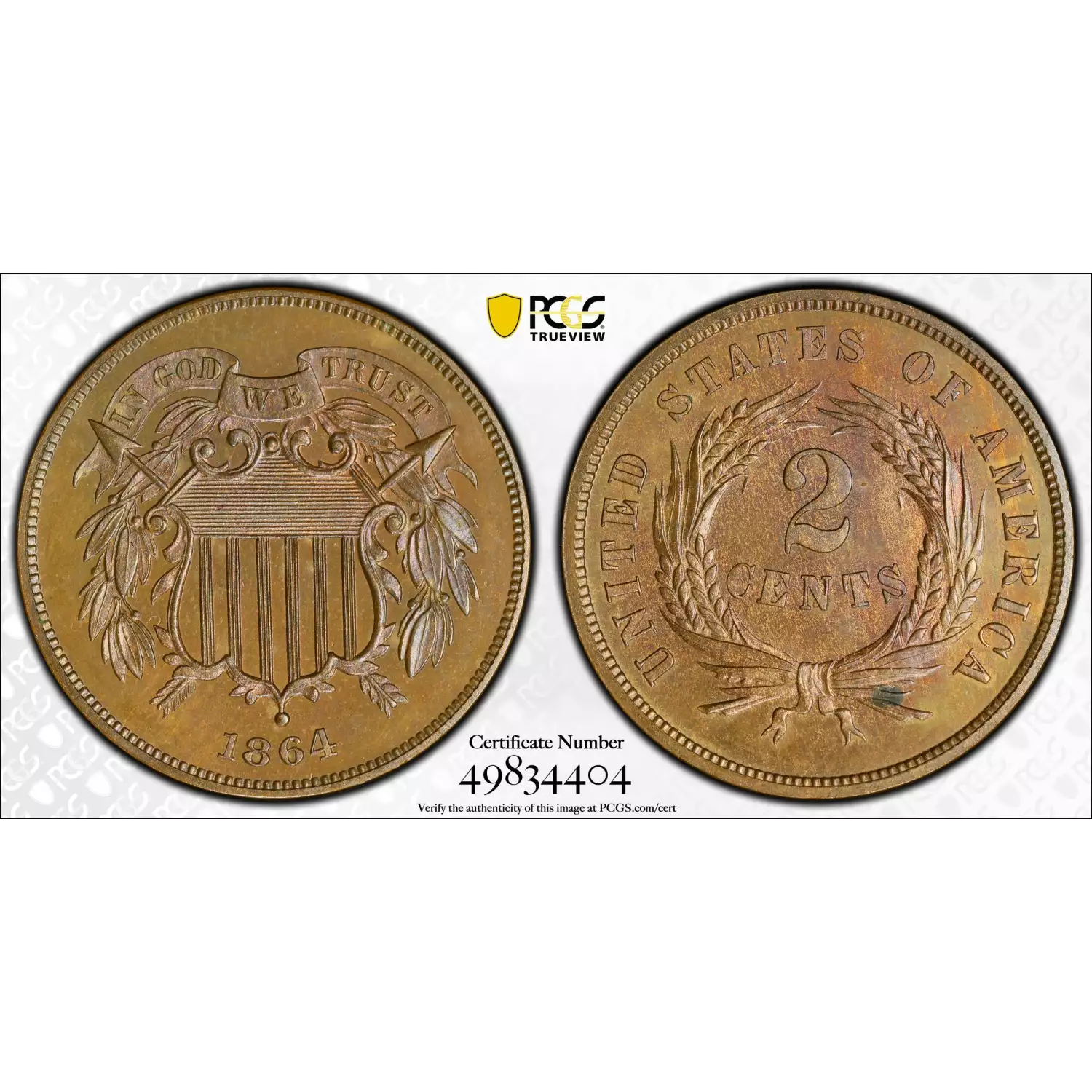 1864 Two cent piece PCGS PR-64 BN Large Motto- Only 100 Minted! - Bob ...