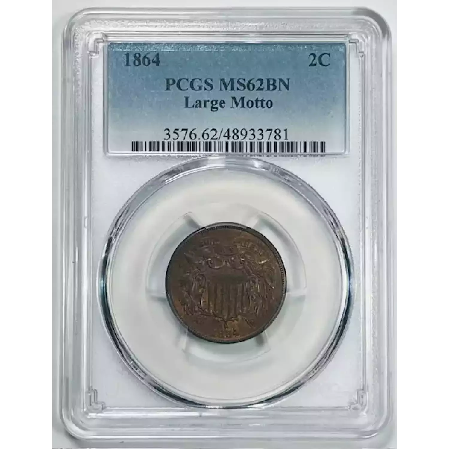 1864 Two cent piece PCGS MS-62 BN Large Motto - Bob Paul Rare Coins