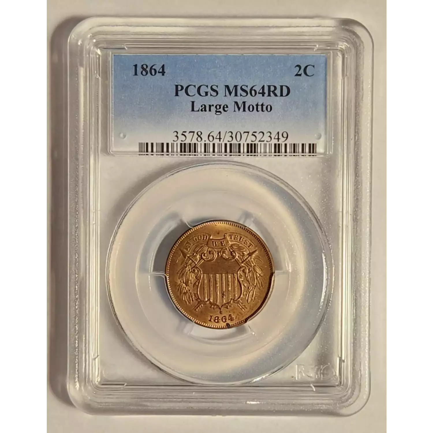 1864 Two cent piece PCGS MS-64 RD Large Motto - Bob Paul Rare Coins