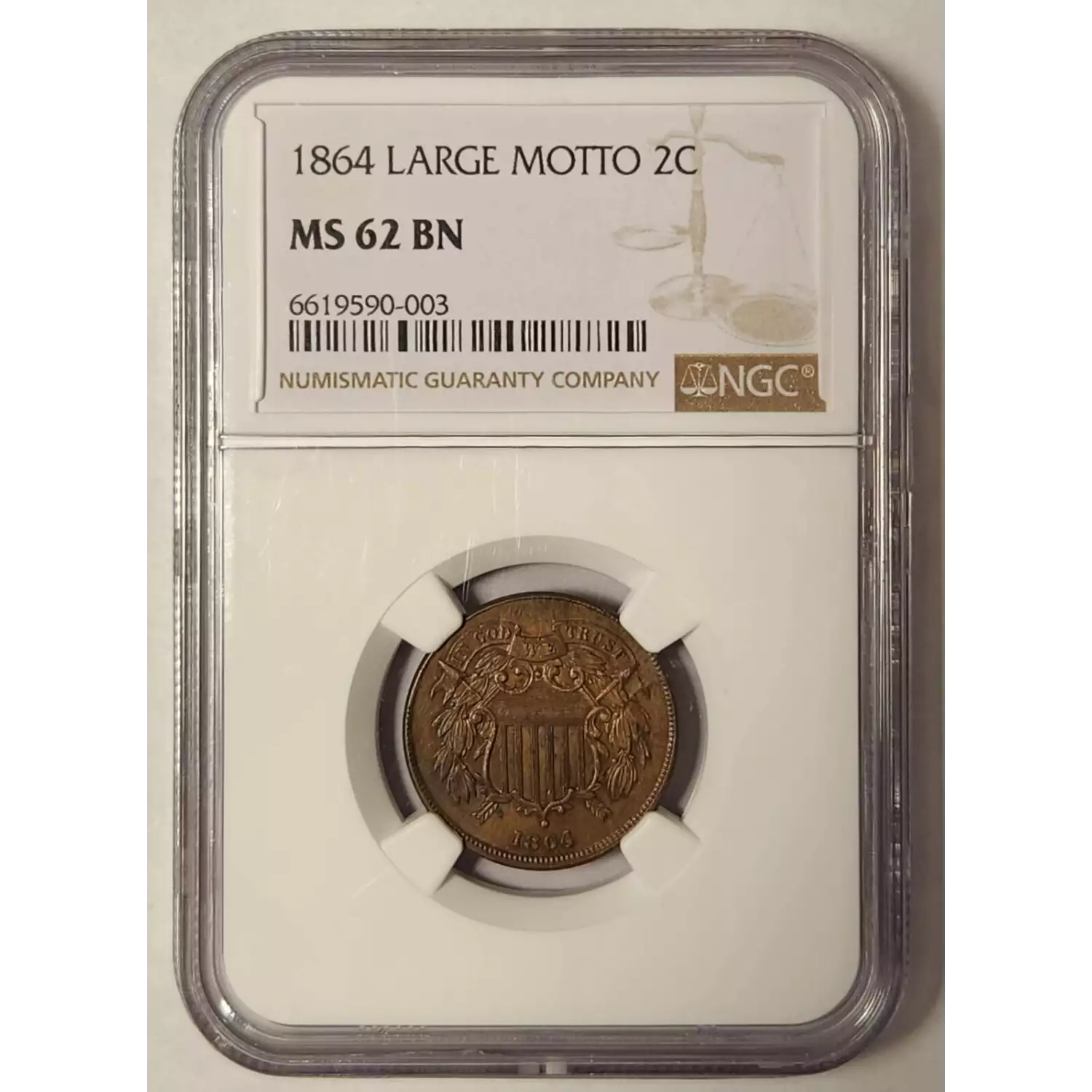 1864 Two cent piece NGC MS-62 BN - LARGE MOTTO - NICE LOOK! - Bob Paul ...