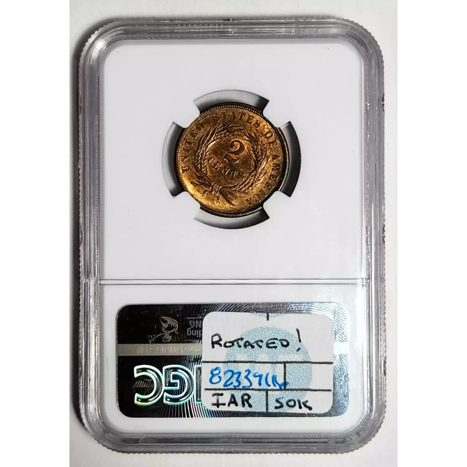 1864 Two cent piece NGC MS-65 RB - LARGE MOTTO - ROTATED CAC - Bob Paul Rare Coins